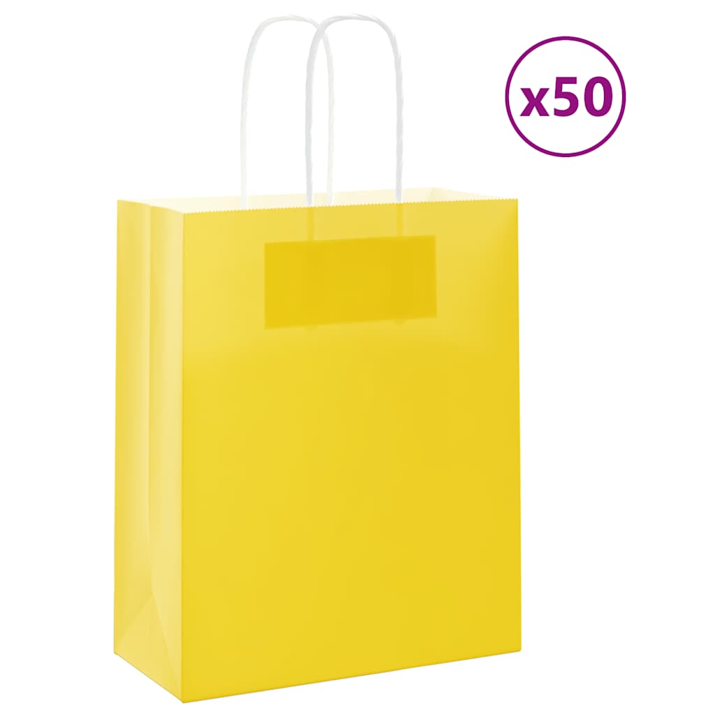 Sacs en papier kraft 50 pcs，Sacs kraft avec poignées jaune 18x8x22 cm ...