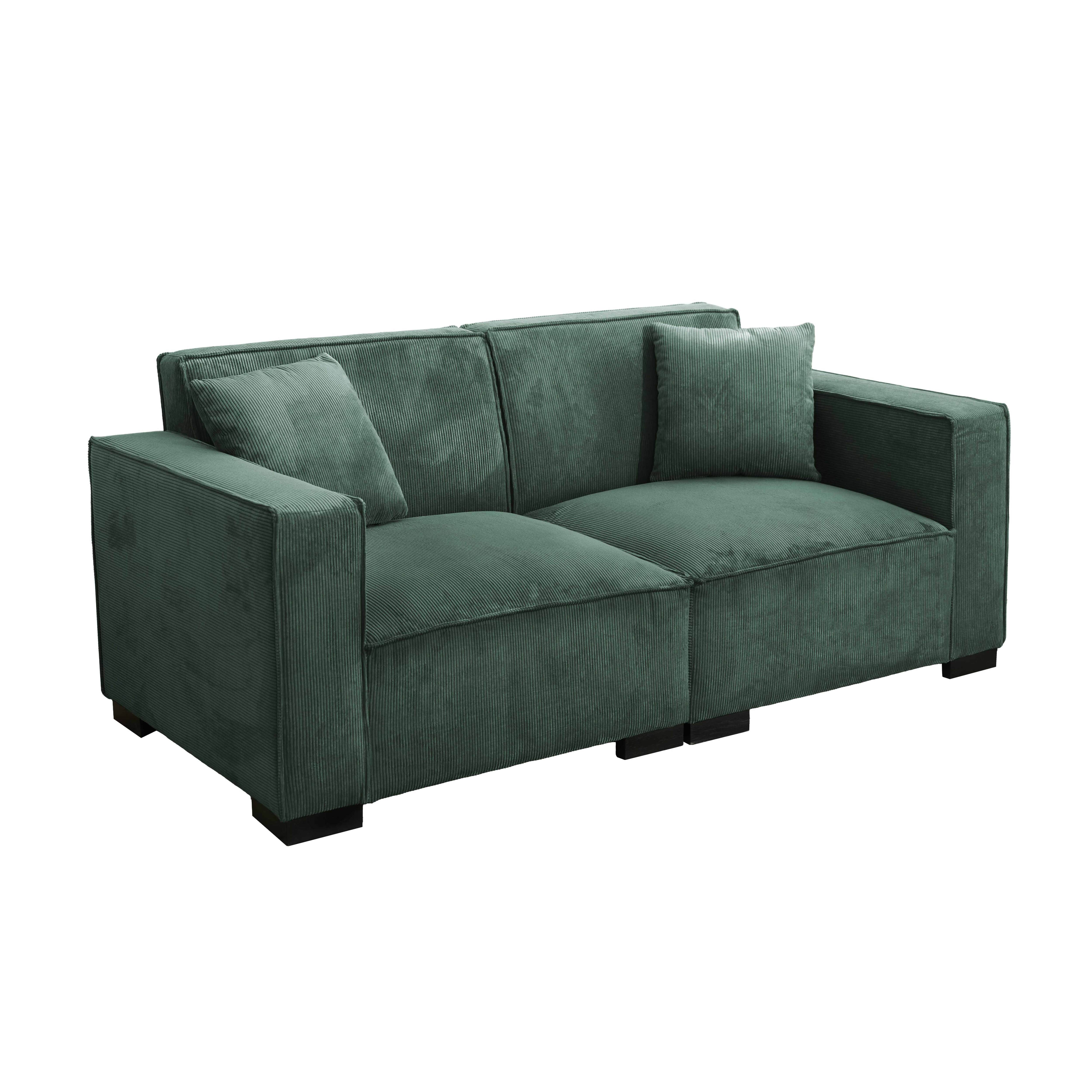 Sofá recto de 2 plazas de pana, color verde oscuro, 180 cm de ancho ...