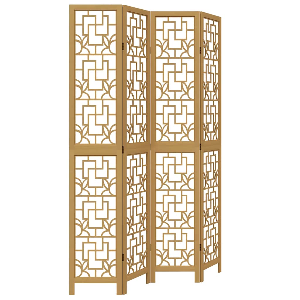 Paravent, Cloison de séparation 4 panneaux marron bois paulownia massif ...