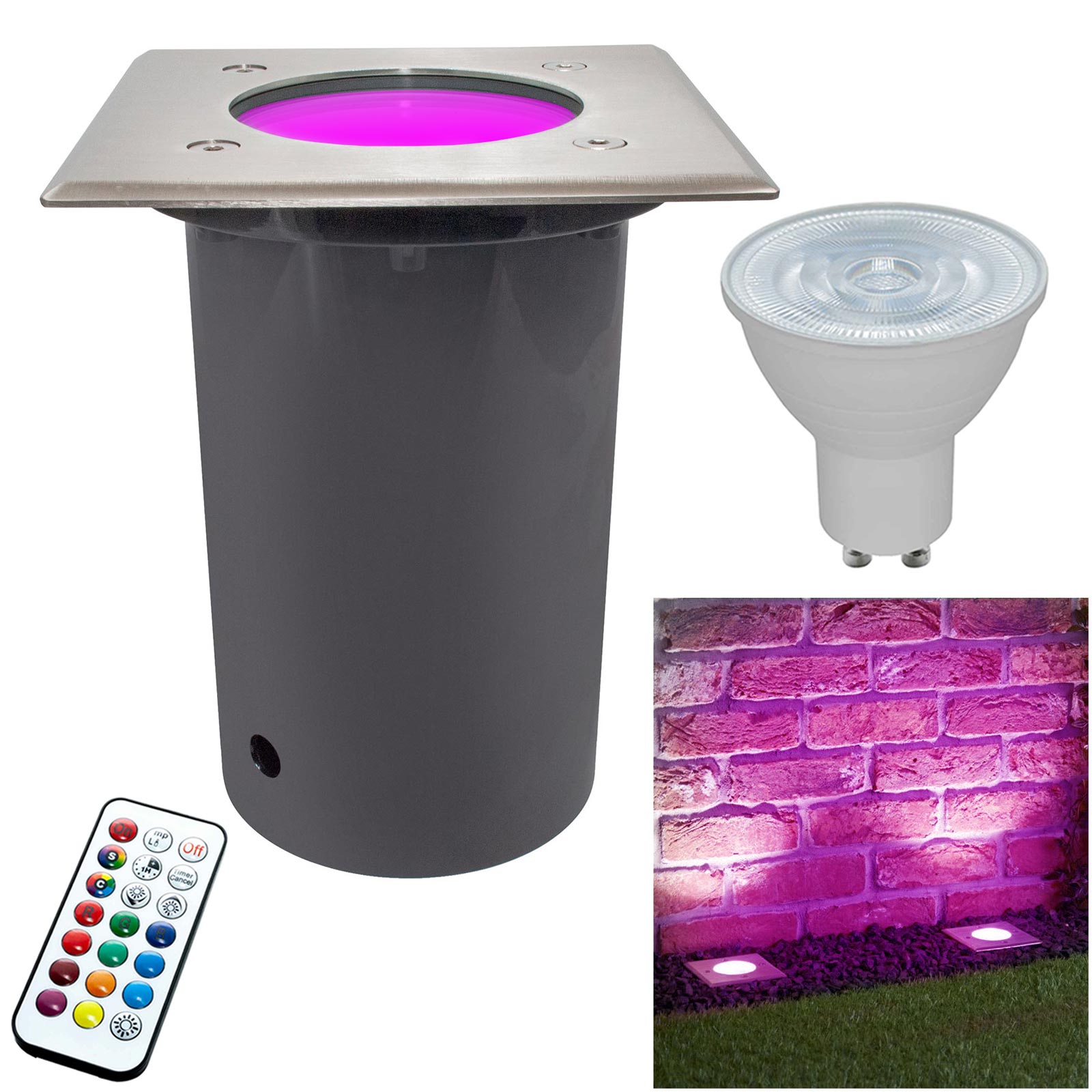 Foco LED empotrable GU10 RGB RGBW Multicolor Luz exterior Juegos IP67 ...