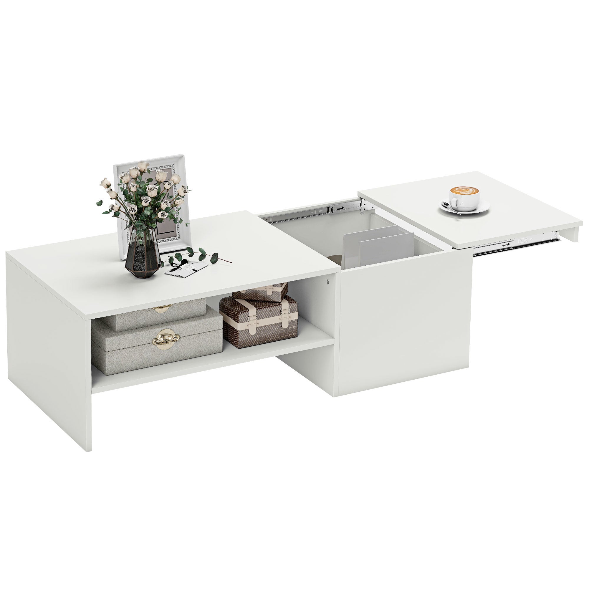 Table basse réglable – en métal, panneau de particules – blanc, café ...