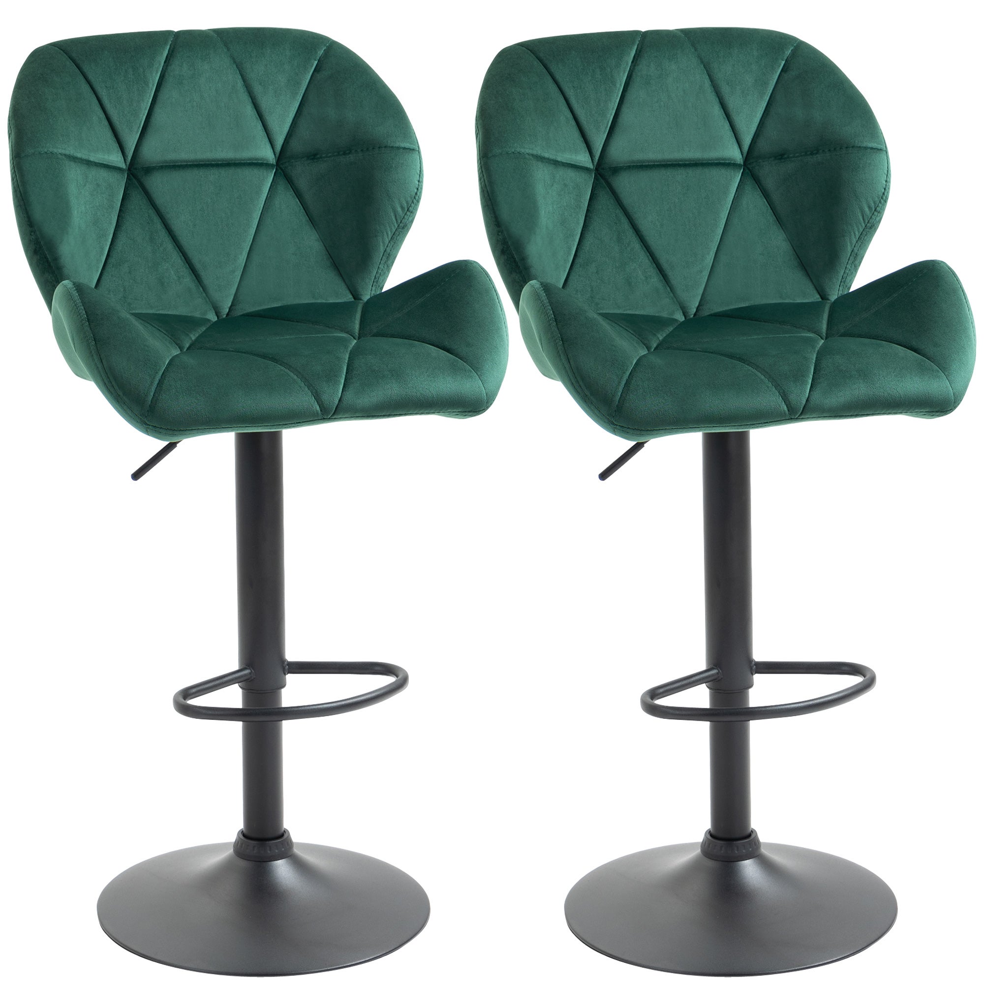Lot de 2 tabourets de bar verts réglables, base métal, assise velours ...