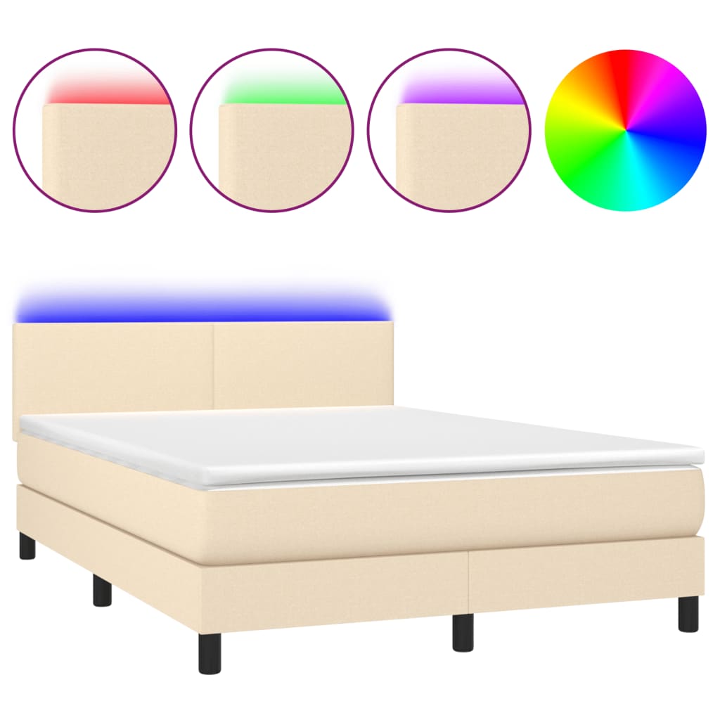 Cama box spring con colchón y LED tela crema 140x190 cm | Leroy Merlin