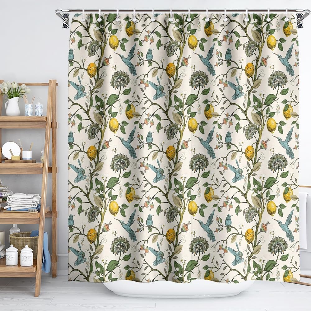 Cortina de ducha estampado de limón con flores, 180×180 cm, estilo boho ...