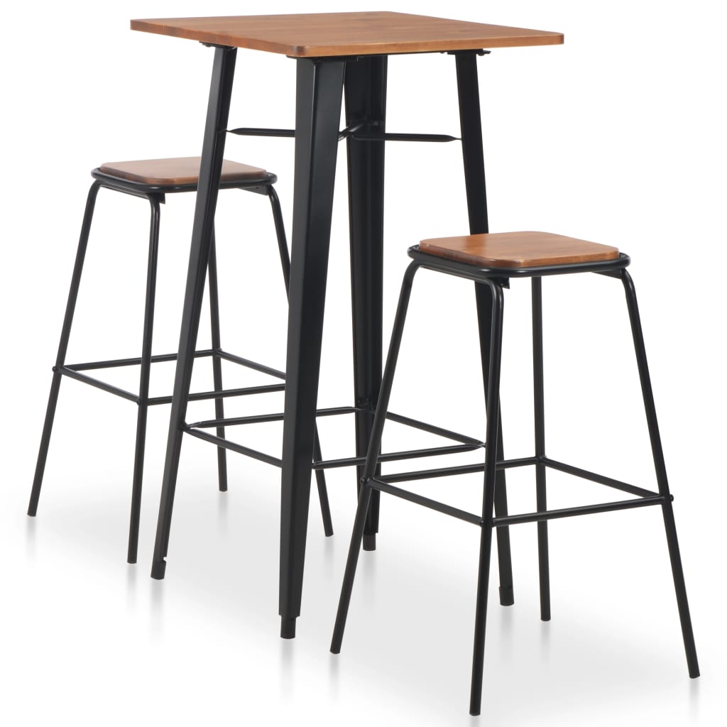 Mobilier de bar 3 pcs Acier Noir et marron vidaXL | Leroy Merlin