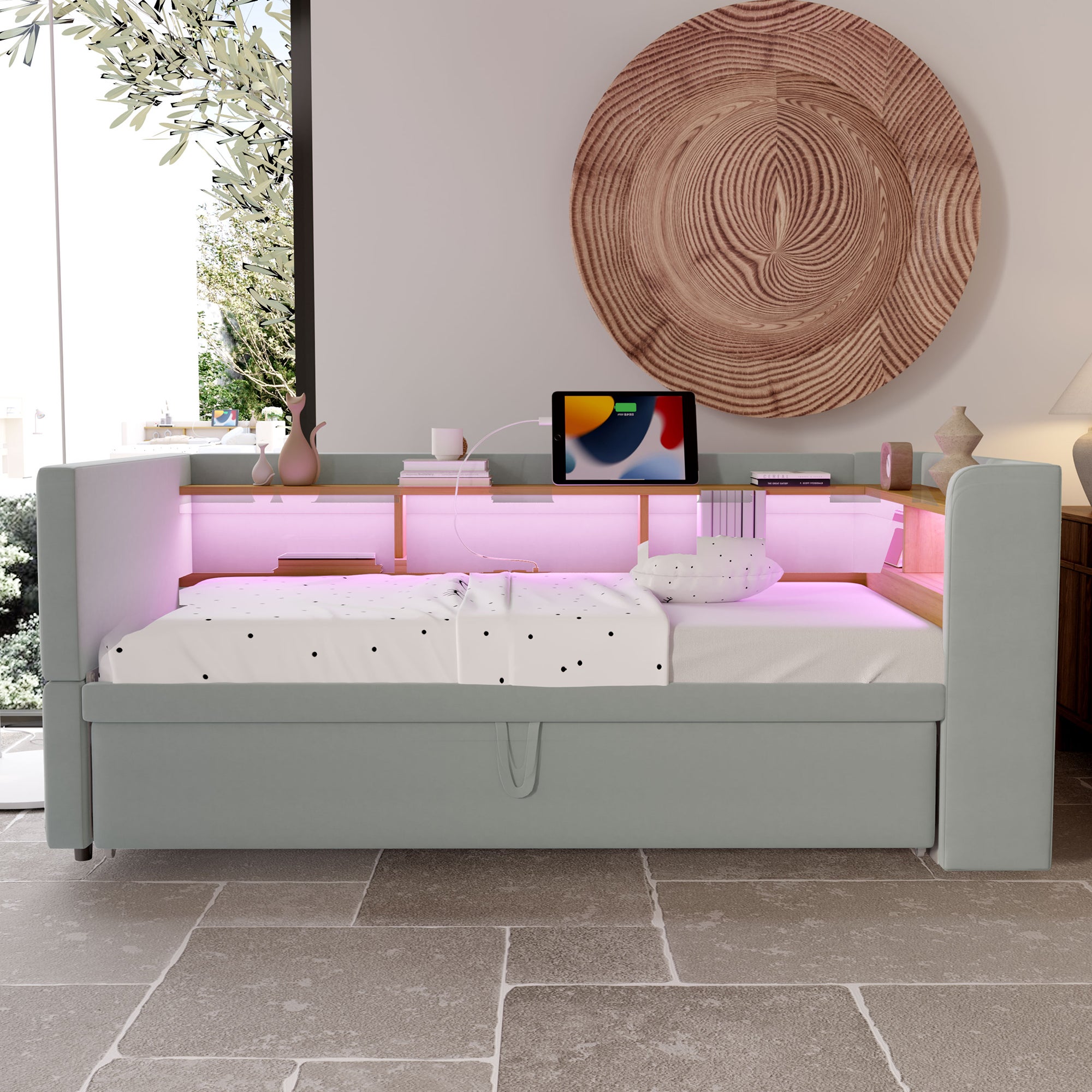 Sofá cama convertible 90/180*190 cm - Cama multifunción con LED ...