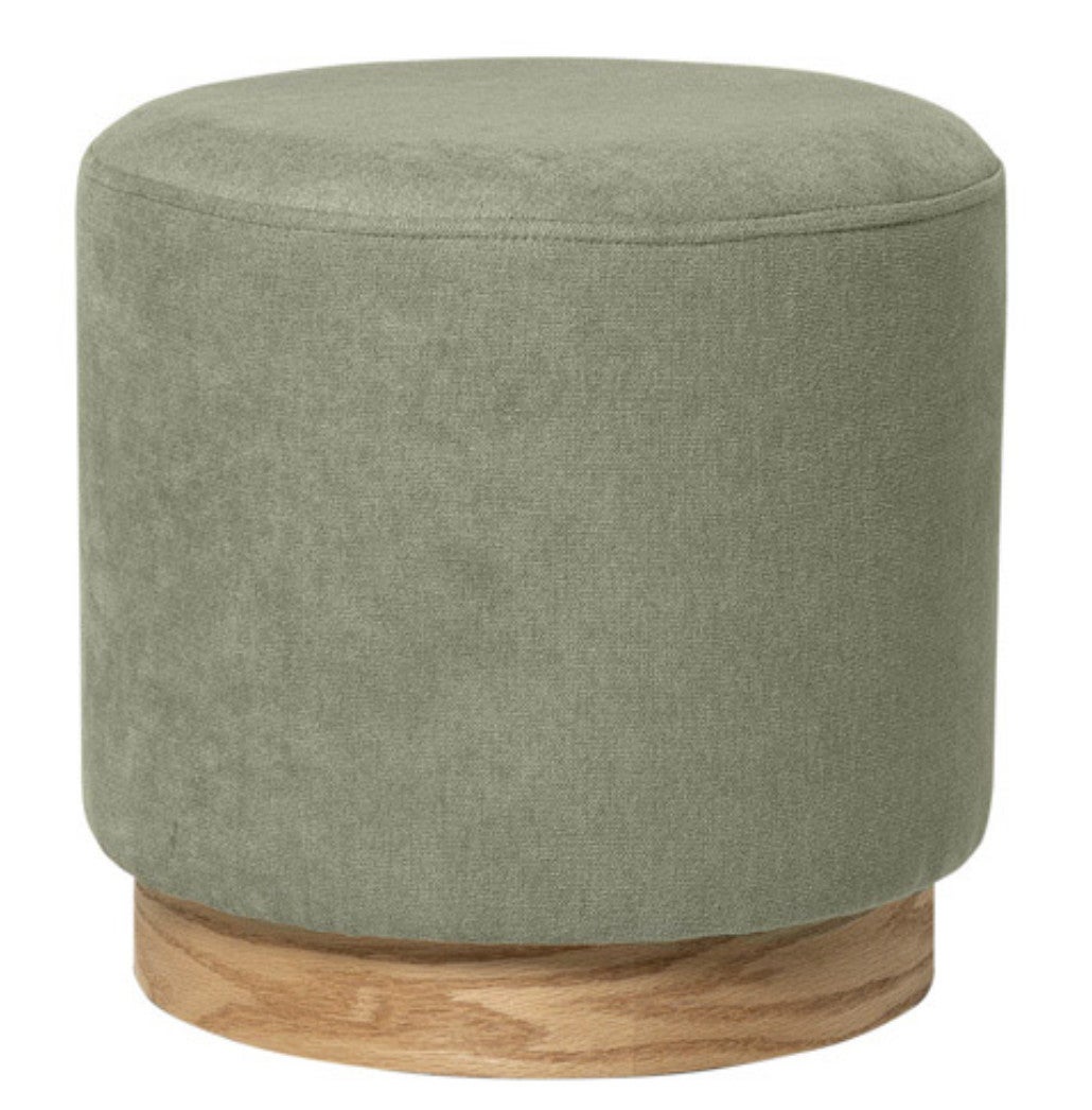 Pouf rond en tissu avec piètement en bois Kany-Couleur Vert amande ...