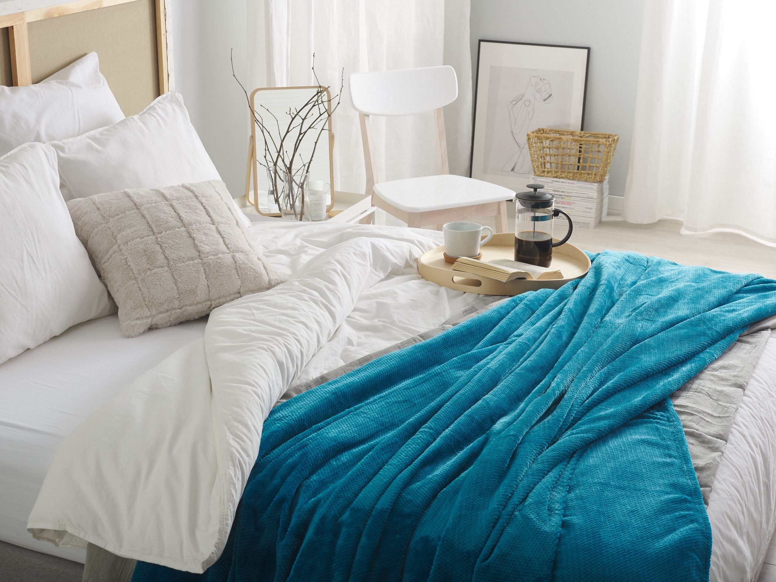 Couverture | Literie SAITLER 200 x 220 cm Turquoise | Leroy Merlin