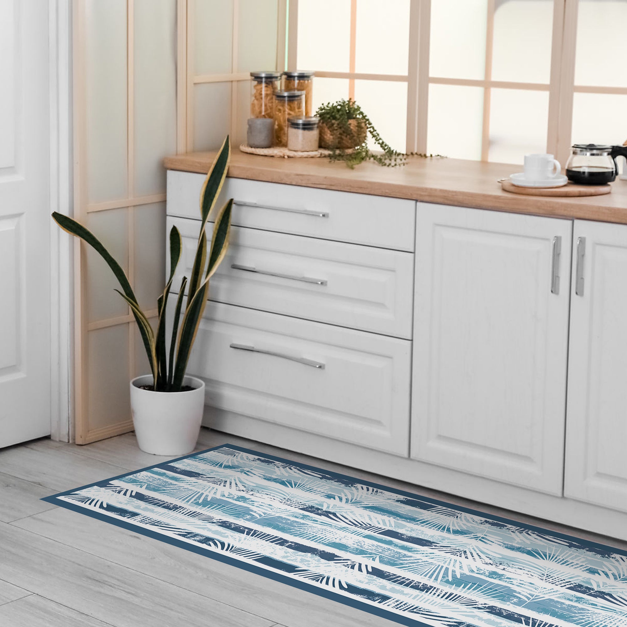 Tapetes de cocina de vinilo antideslizantes Tropical Azul 50x300 cm ...