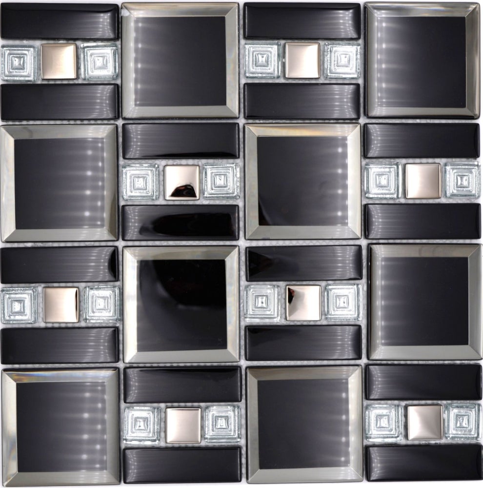 Mosaïque en verre noir argenté brillant cuisine mur salle de bain ...