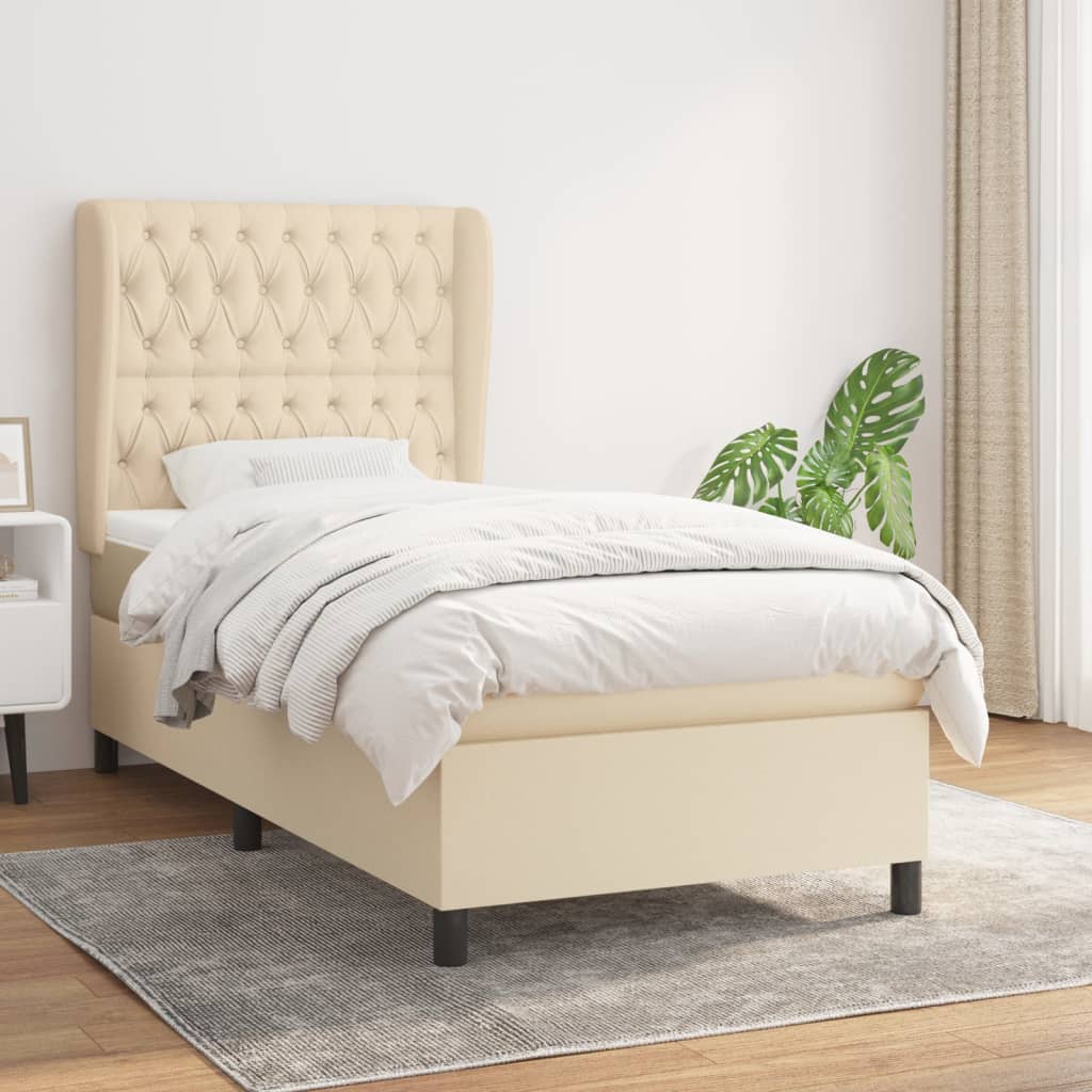 Cama box spring con colchón tela color crema 100x200 cm | Leroy Merlin