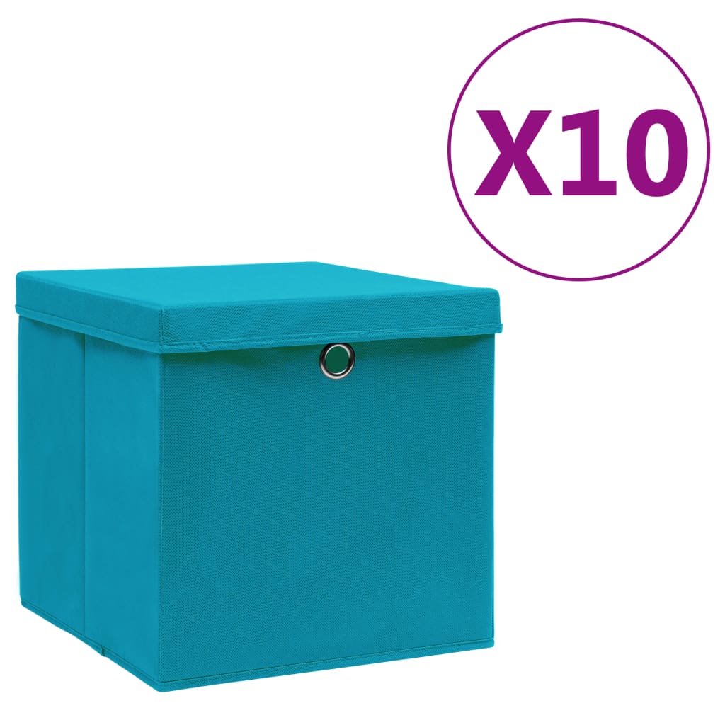 Cajas de almacenamiento con tapa 10ud 28x28x28cm Azul celeste | Leroy ...