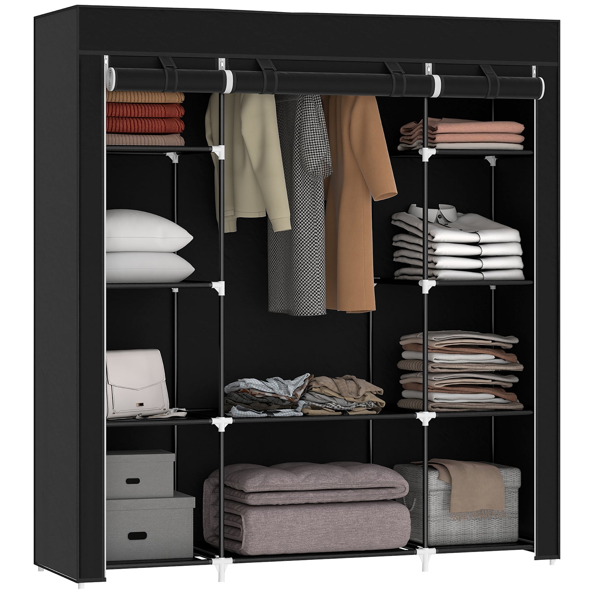 Armoire de rangement penderie en tissu pliable avec barre de suspension ...