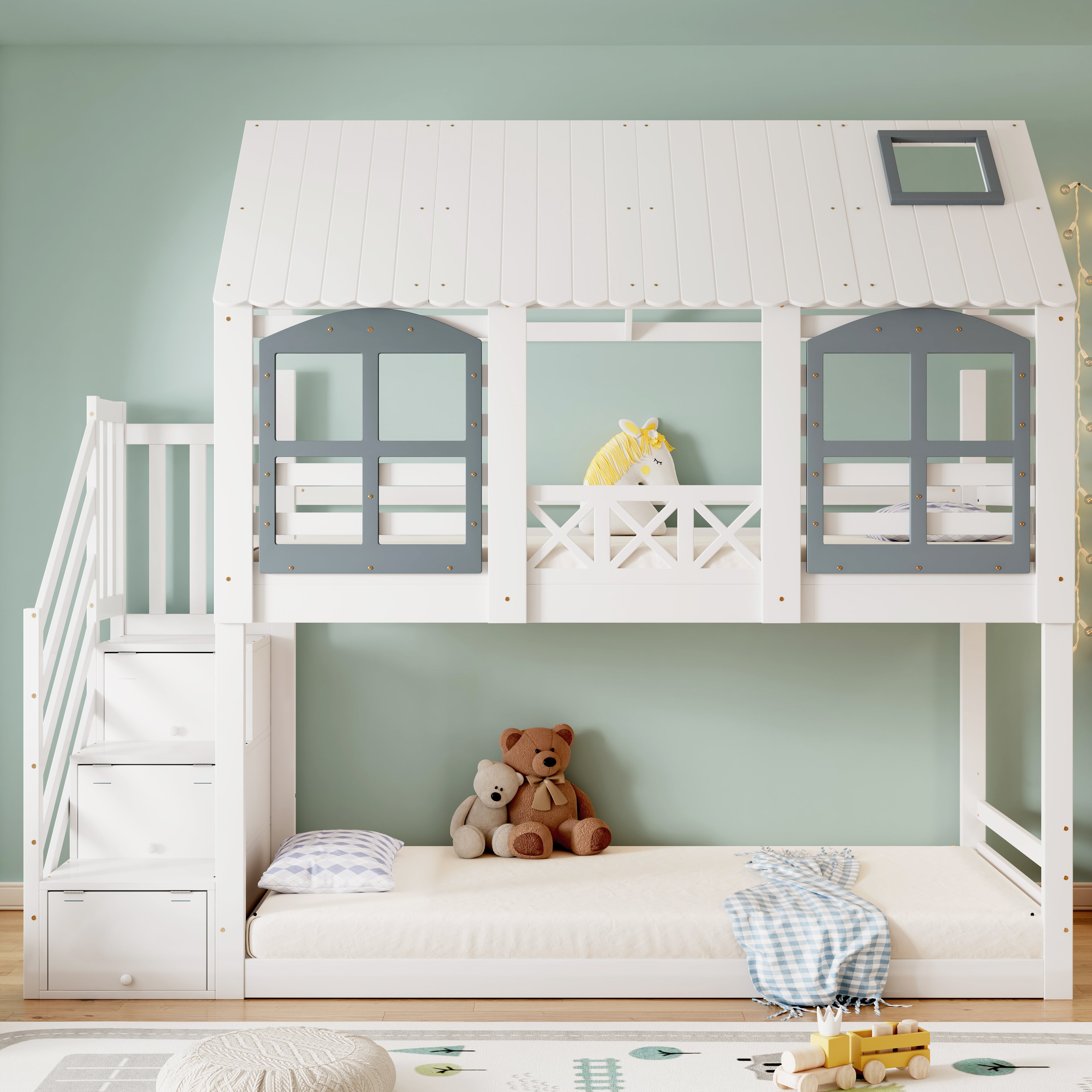 Litera de madera 90 x 200 cm - con escalera con espacio de ...