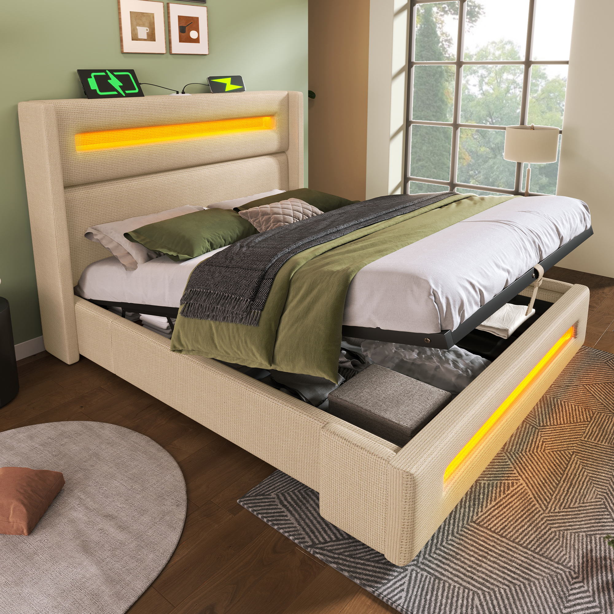 Lit Coffre 180x200 cm , Lit Simple Ado avec Coffre de Rangement ...