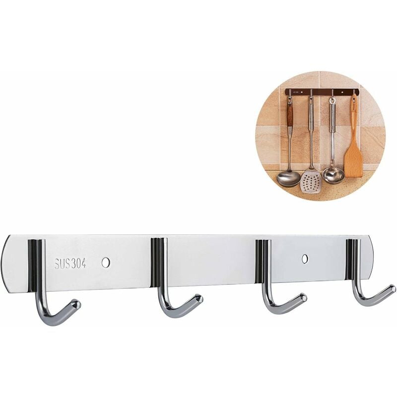 Barre de suspension en acier inoxydable avec 4 crochets,aide de cuisine ...