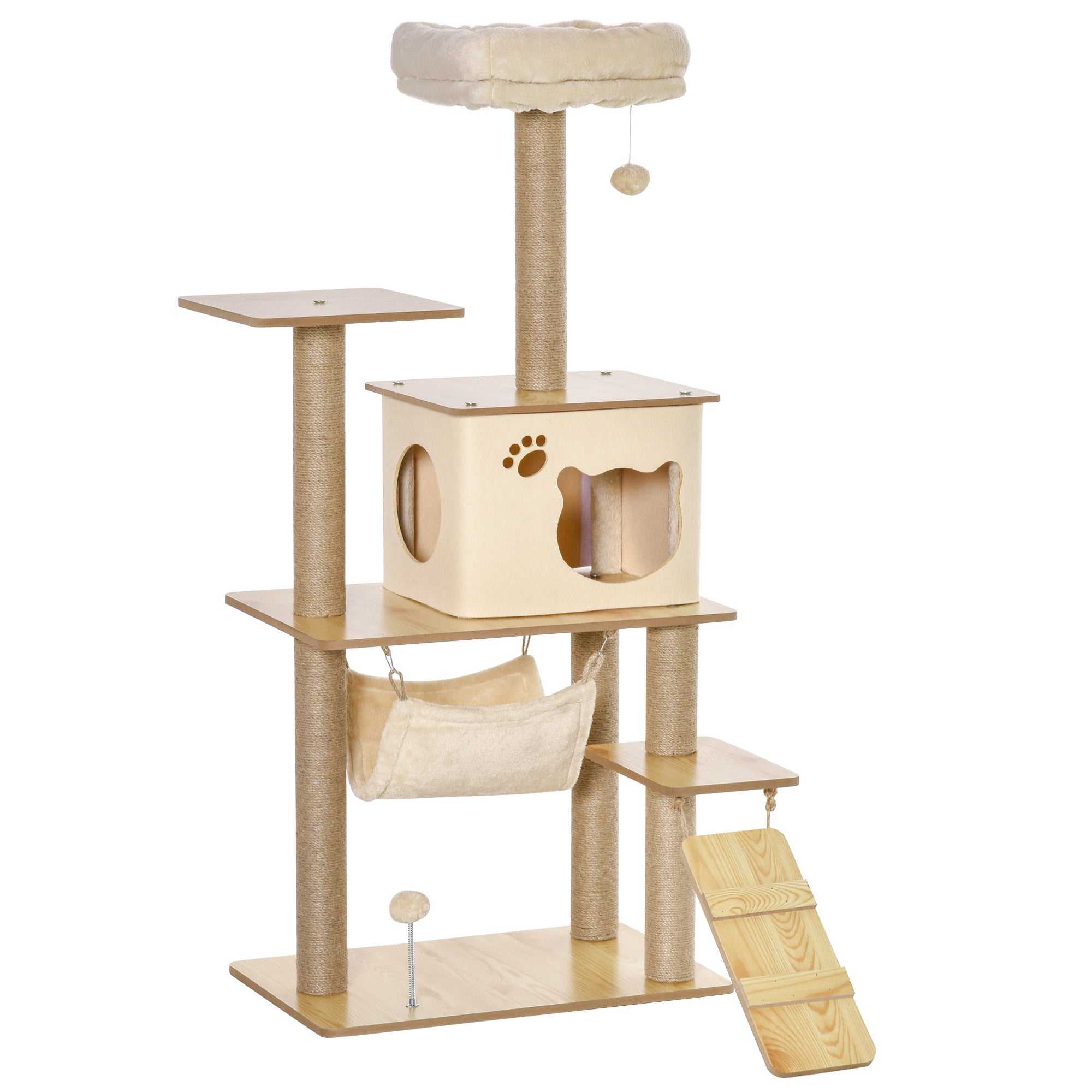 Árbol para Gatos PAWHUT MDF, Yute, Felpa Beige 60x40x130 cm D30-367 ...