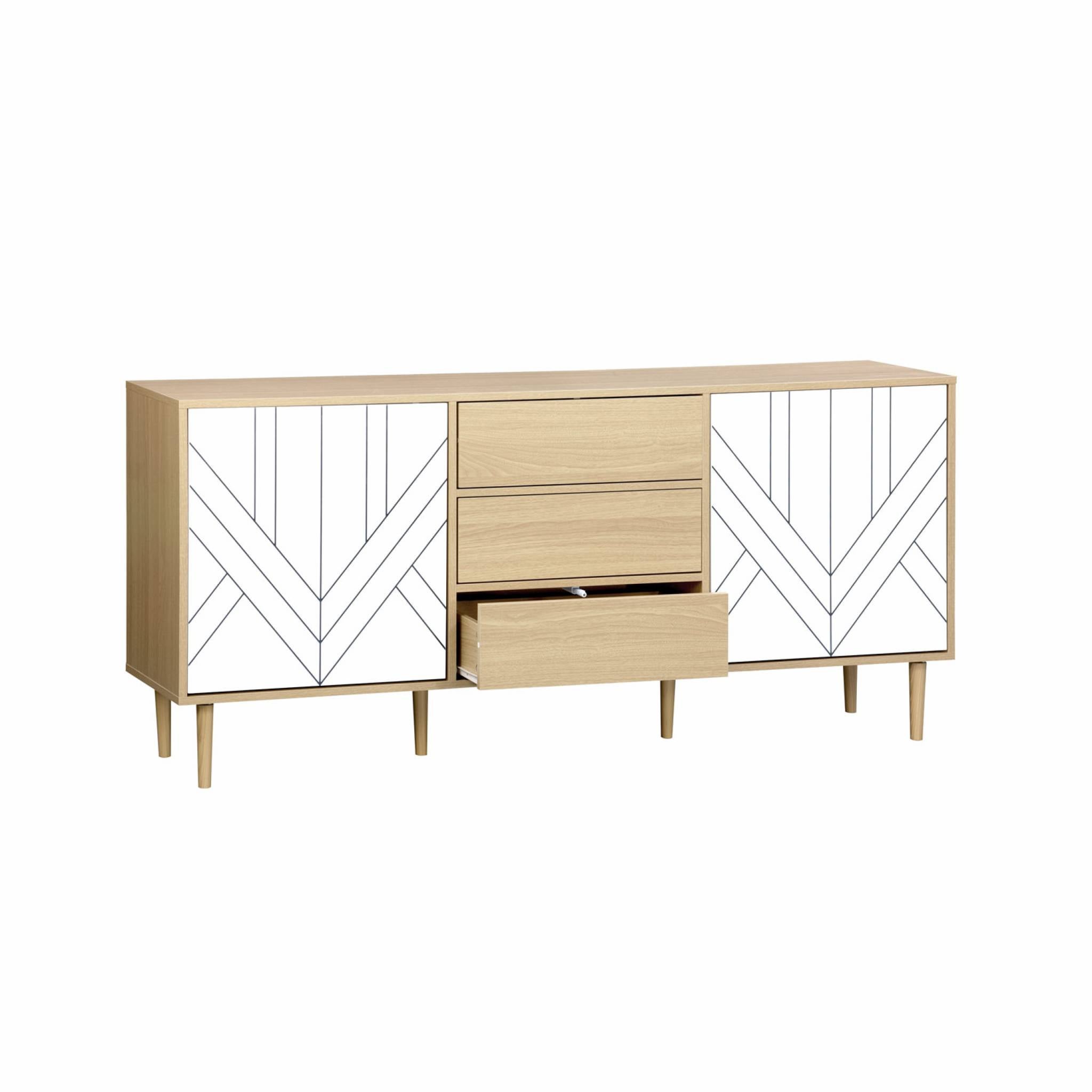 Buffet de rangement décor bois et blanc - Mika - 2 niveaux. 2 portes. 3 ...