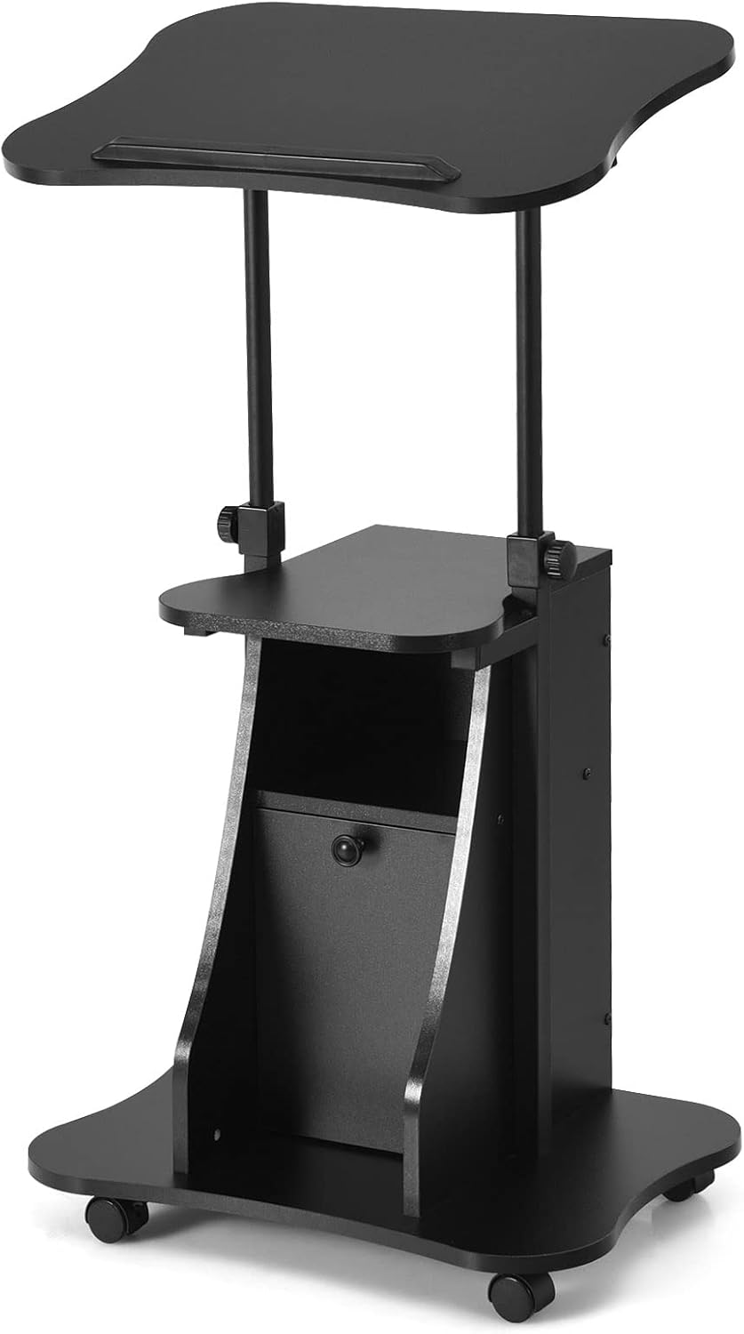 Bureau portable réglable en hauteur avec étagère et porte, bureau ...