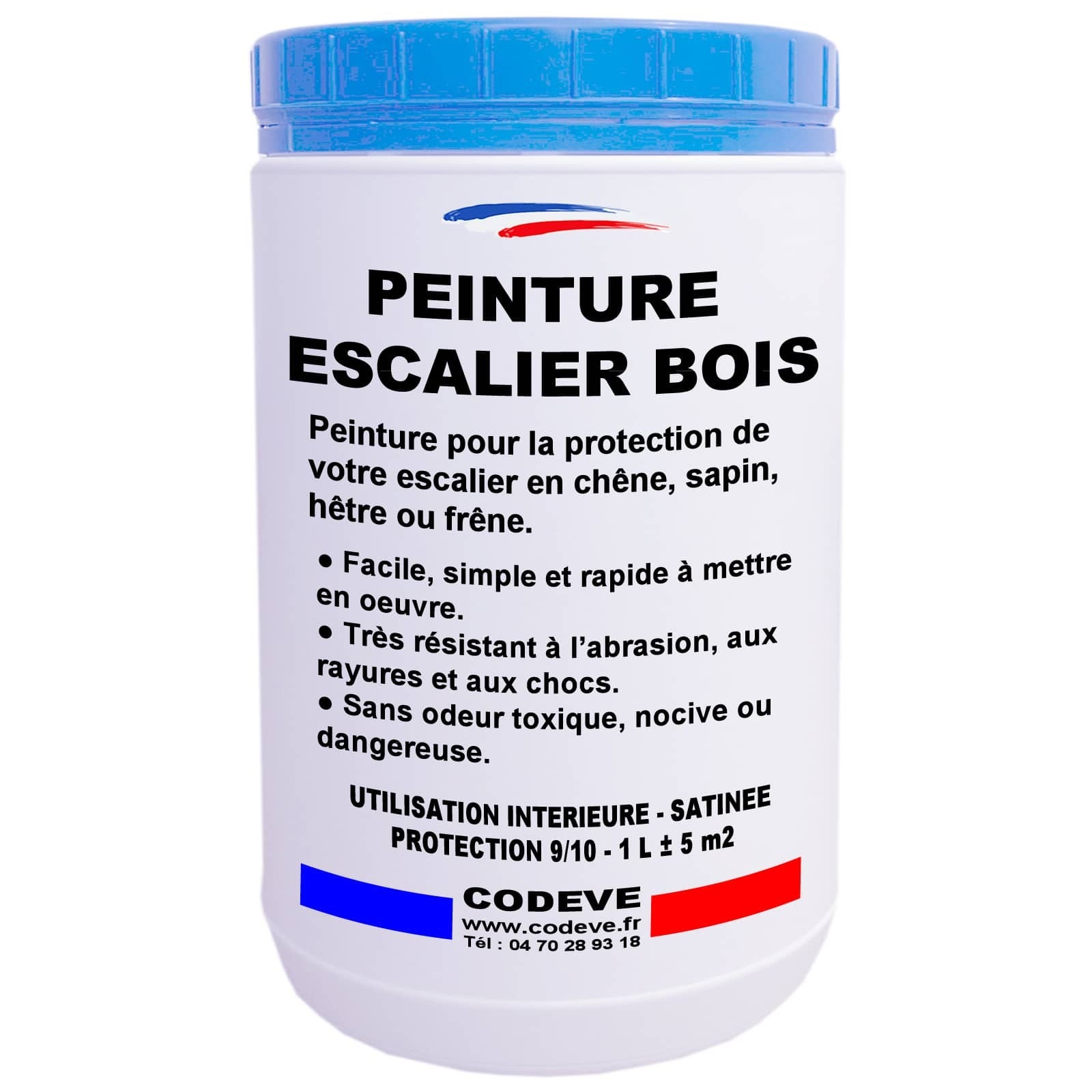 Peinture Escalier Bois - 1 L - Codeve Bois - RAL 1013 - Blanc perle ...