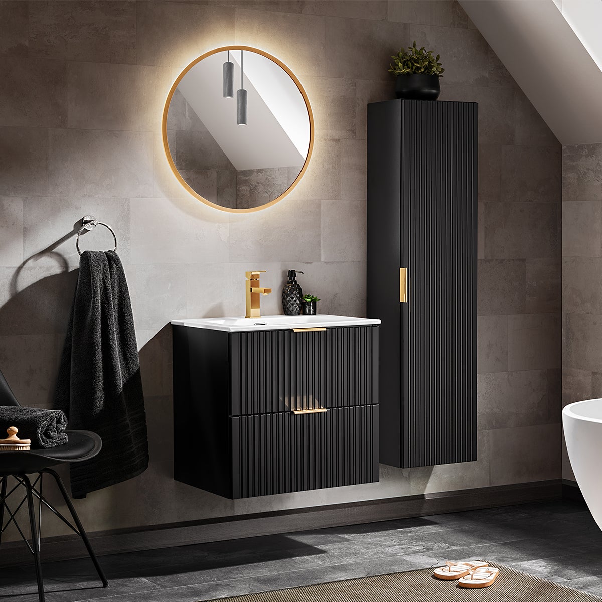 Mobile lavabo singolo 60 cm e colonna Adriel Black | Leroy Merlin