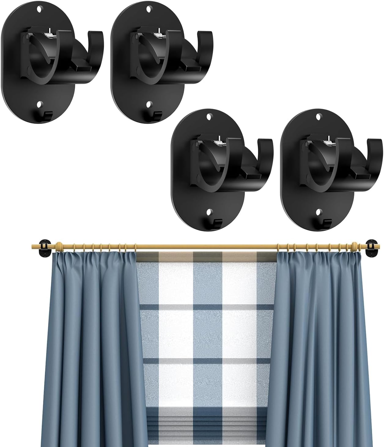 Support Tringle 4 Pièces Rideaux Crochet Noir Sans Percage Crochet pour ...