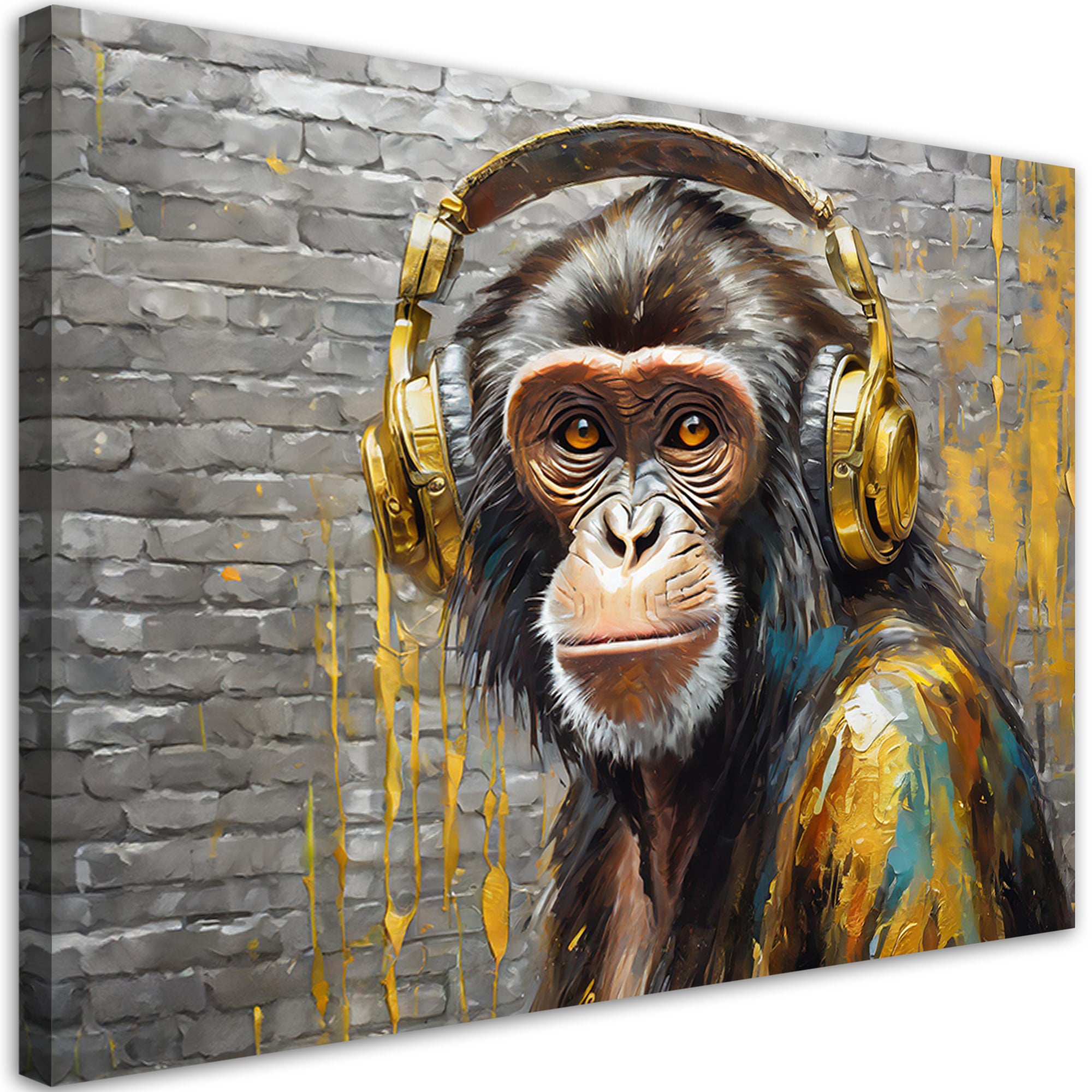 Tableau sur toile, Singe au casque musique 100x70 | Leroy Merlin