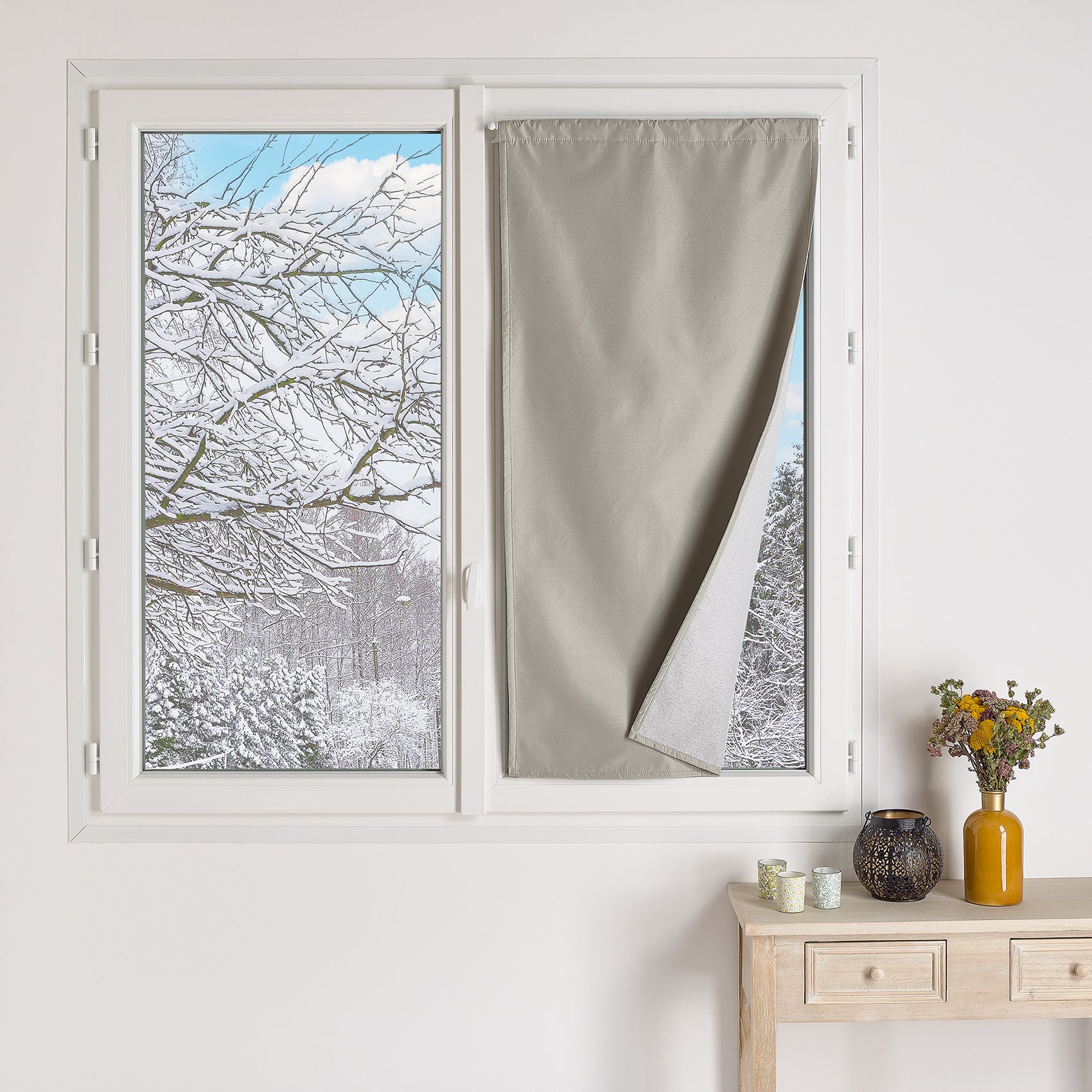 Petit rideau occultant 100% doublé polaire - Sable - 90x210 cm ...