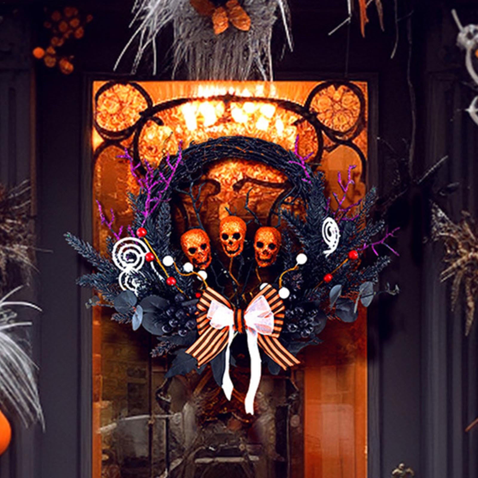 Couronne de squelettes d'Halloween, couronnes d'Halloween pour porte d ...