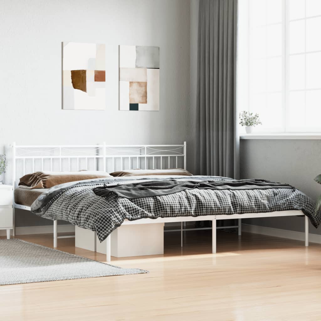 Cadre de lit métal sans matelas et tête de lit blanc 193x203 cm | Leroy ...