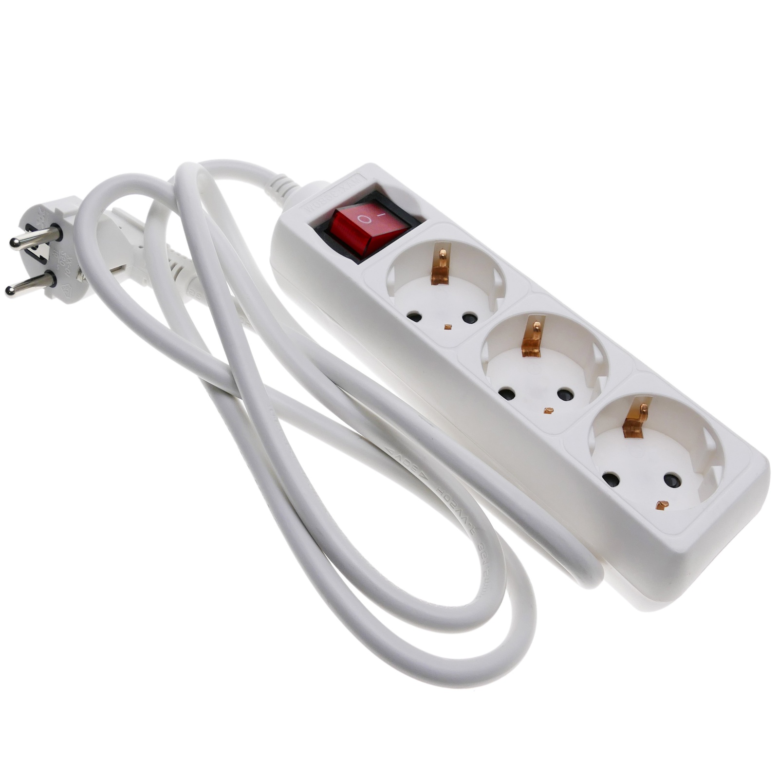 Regleta con interruptor de tres enchufes Schuko 230V con cable de 1.5 m de color blanco | Leroy ...