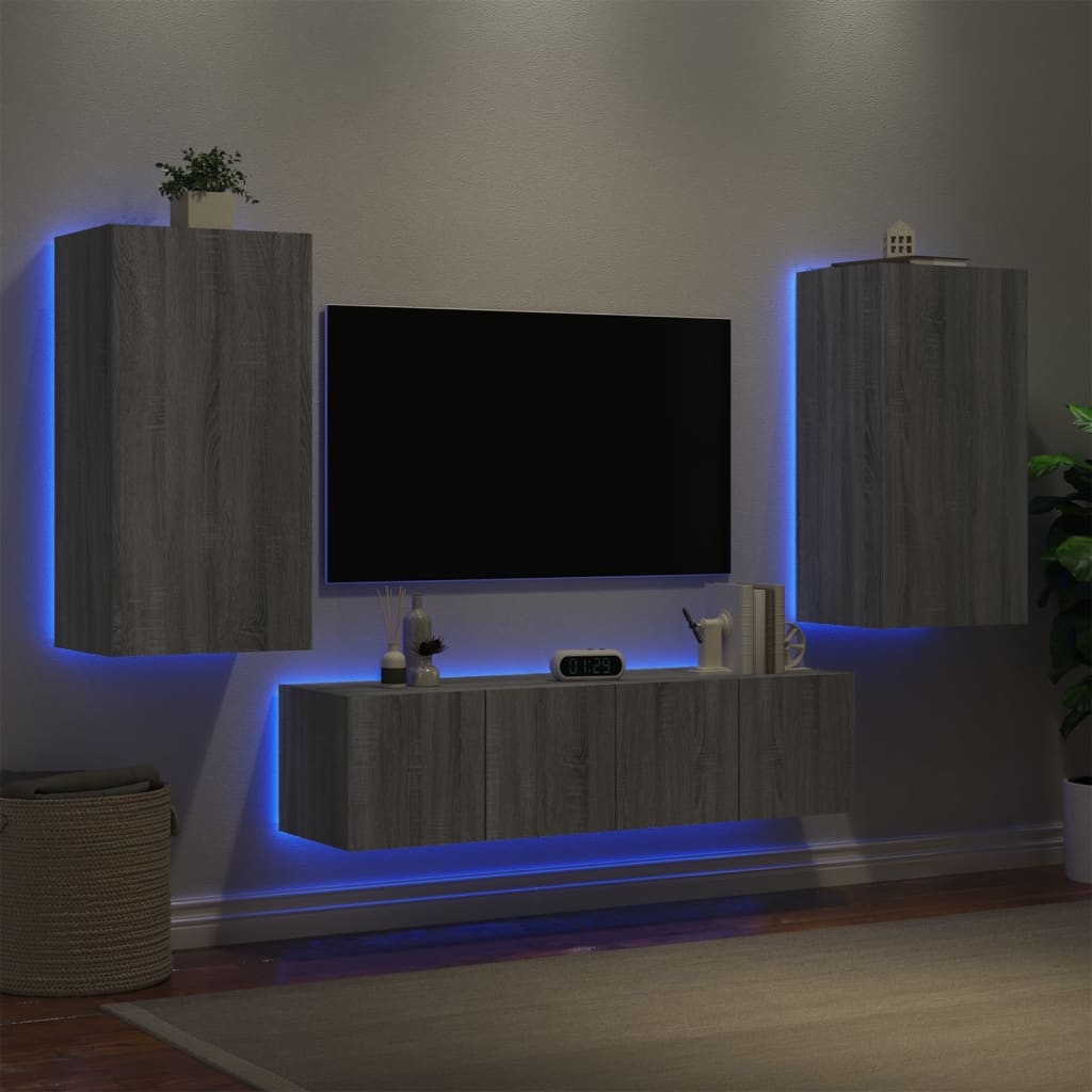Muebles de pared para TV con LED 4 piezas de madera de ingeniería ...