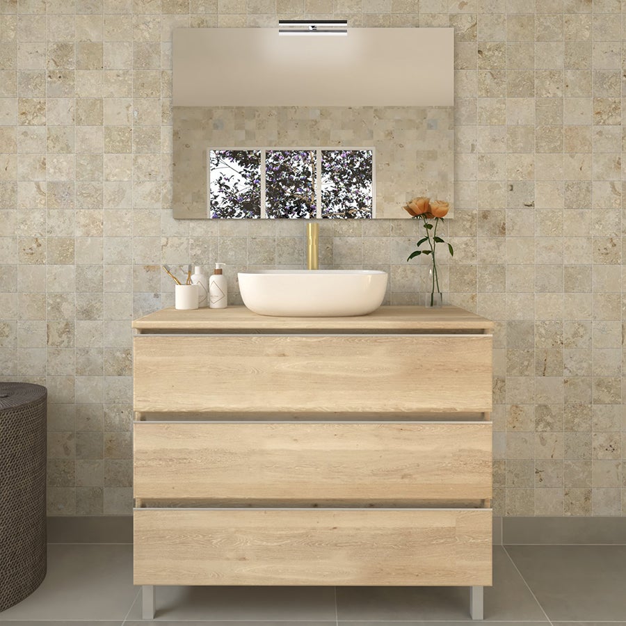 Meuble de salle de bain 3 tiroirs avec vasque à poser arrondie et ...
