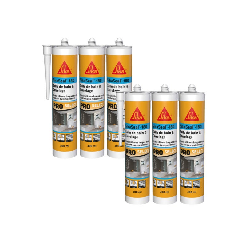 Lot de 6 mastics silicone SIKA Sikaseal-180 Salle de bain & carrelage ...
