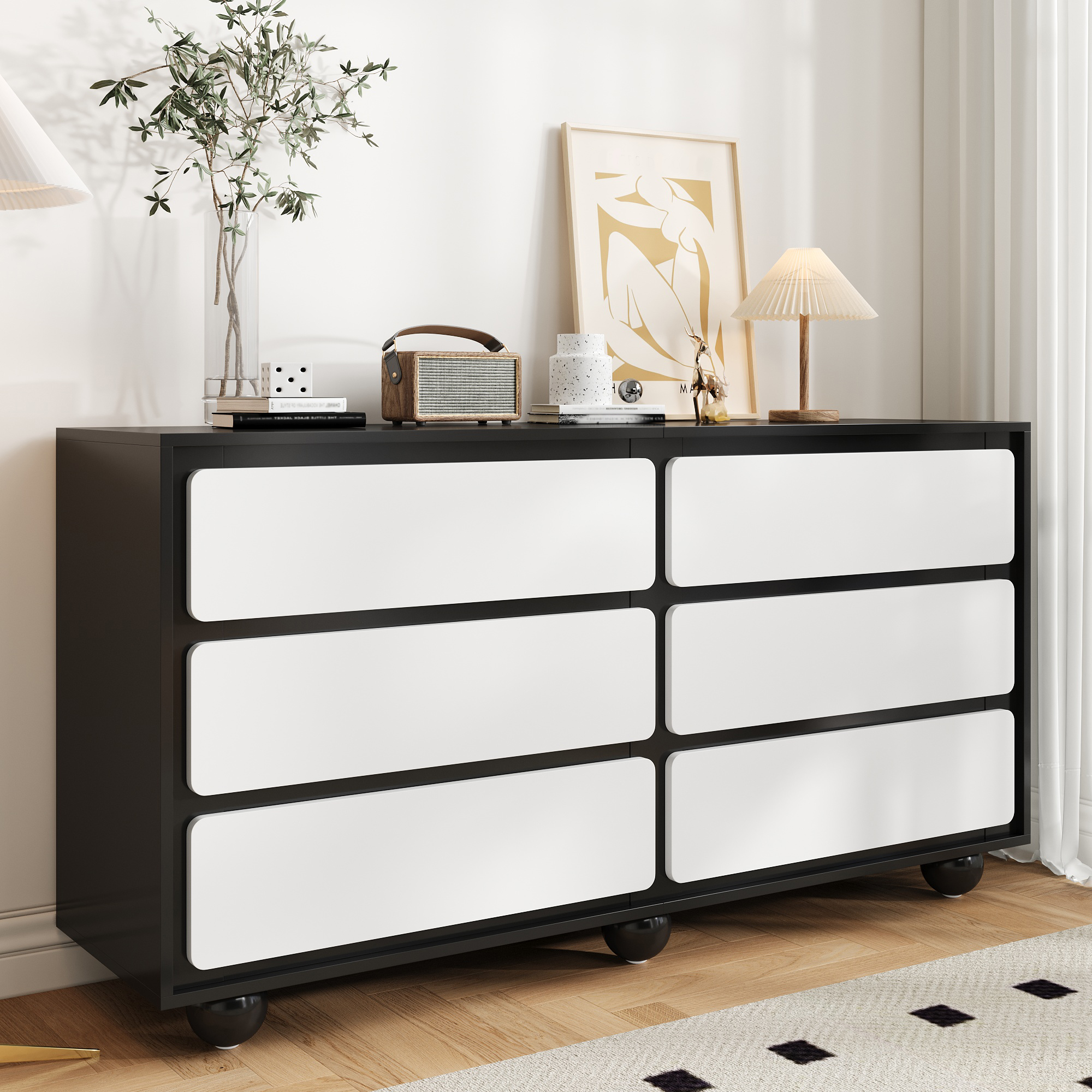 Buffets et Commodes - Commode Chambre avec 6 Tiroirs Spacieux, Style ...