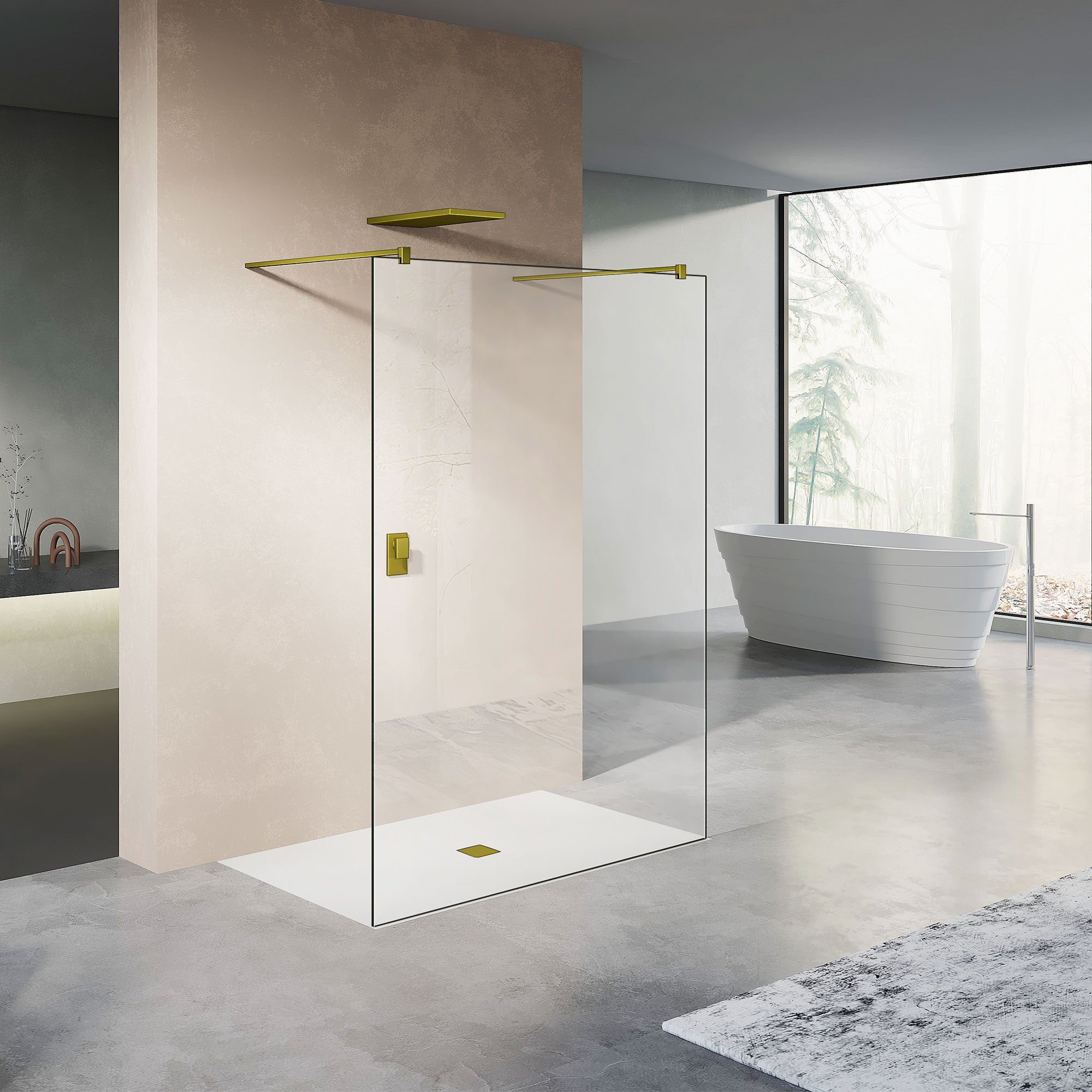 GRAND VERRE Paroi de douche fixe 100x200 avec deux barres de fixation ...