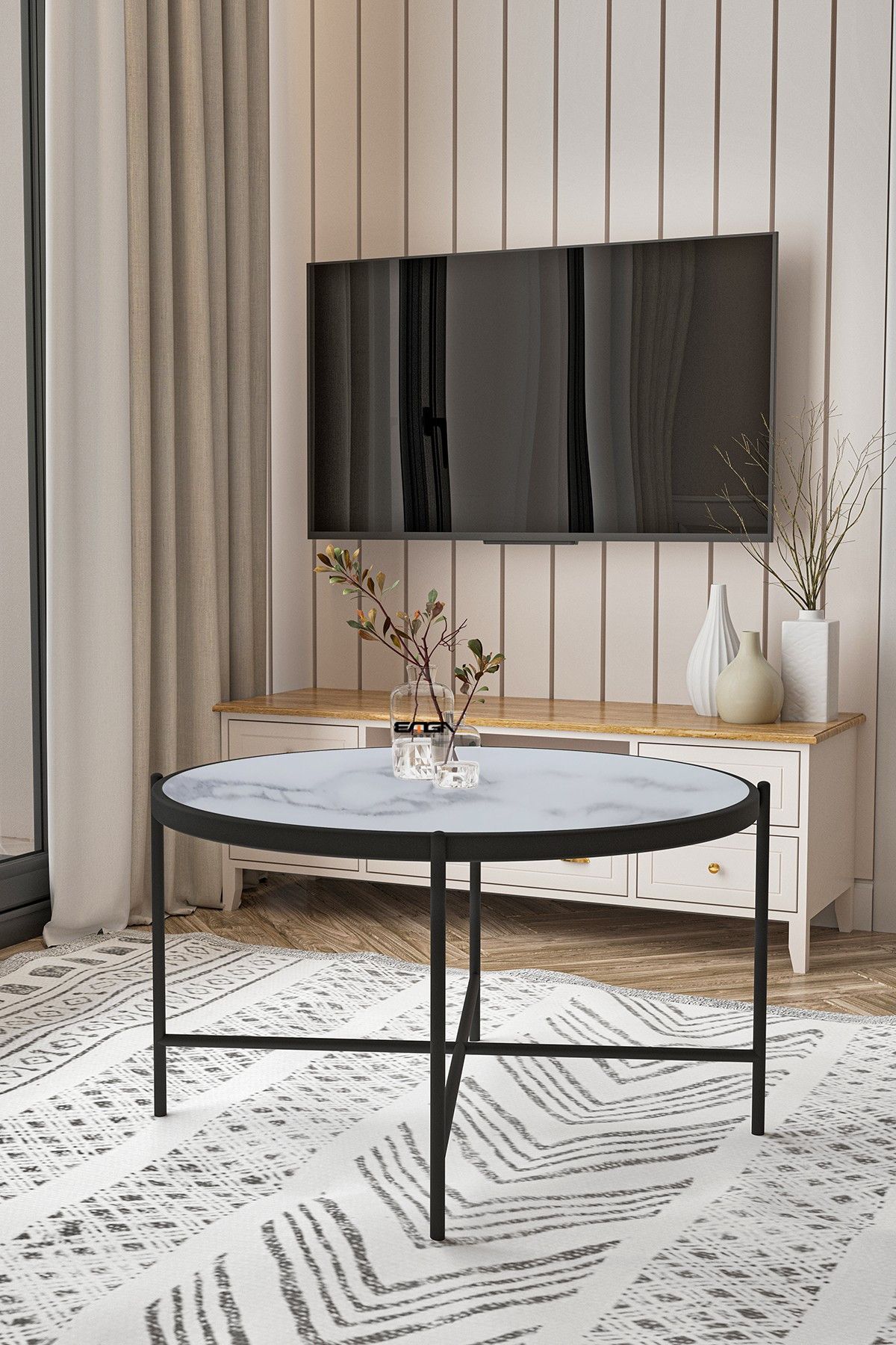 Table basse kita D75cm Effet marbre Blanc et Métal Noir | Leroy Merlin