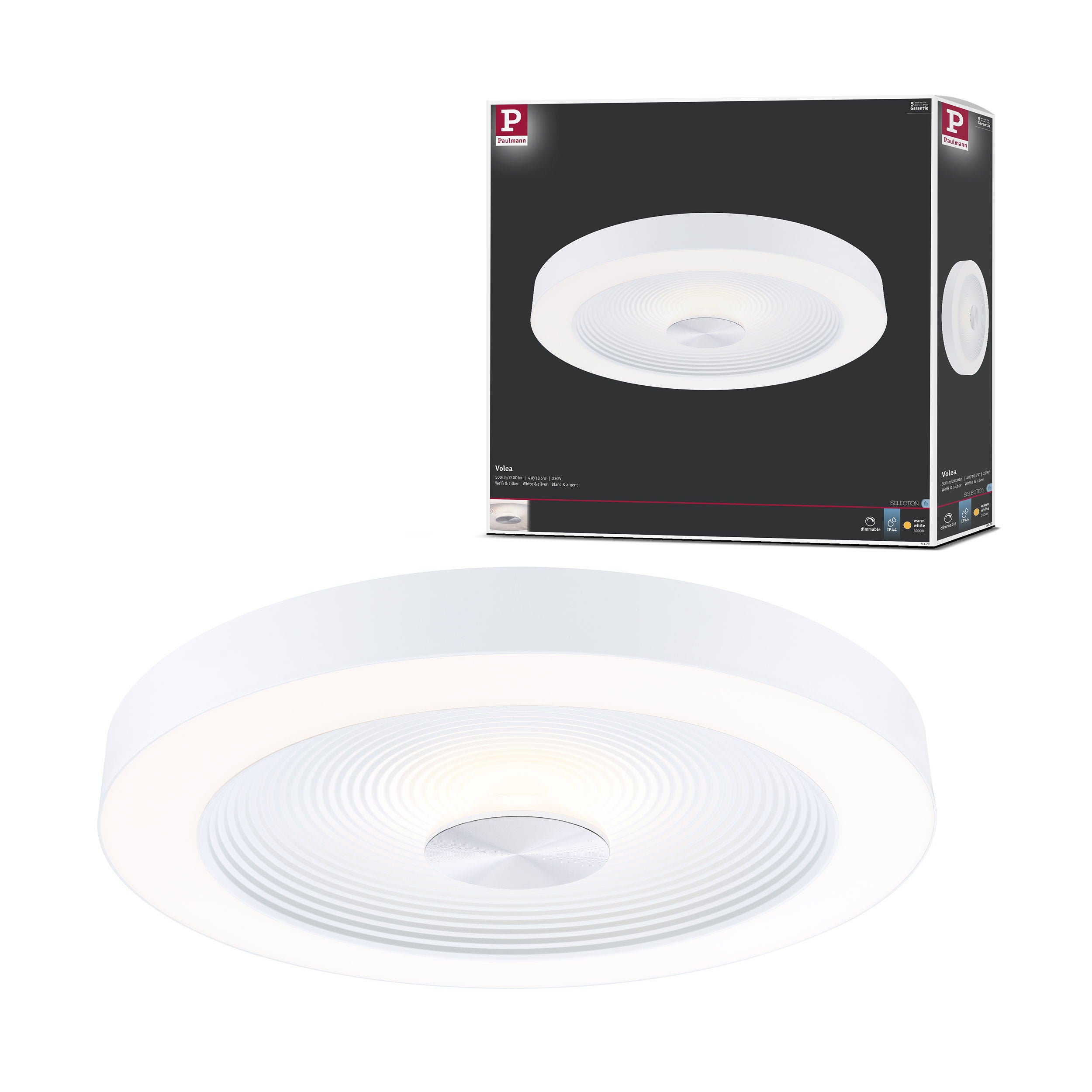 Plafonnier LED Volea IP44 3000K 1300lm / 0lm 230V 4W / 18,5W gradable ...