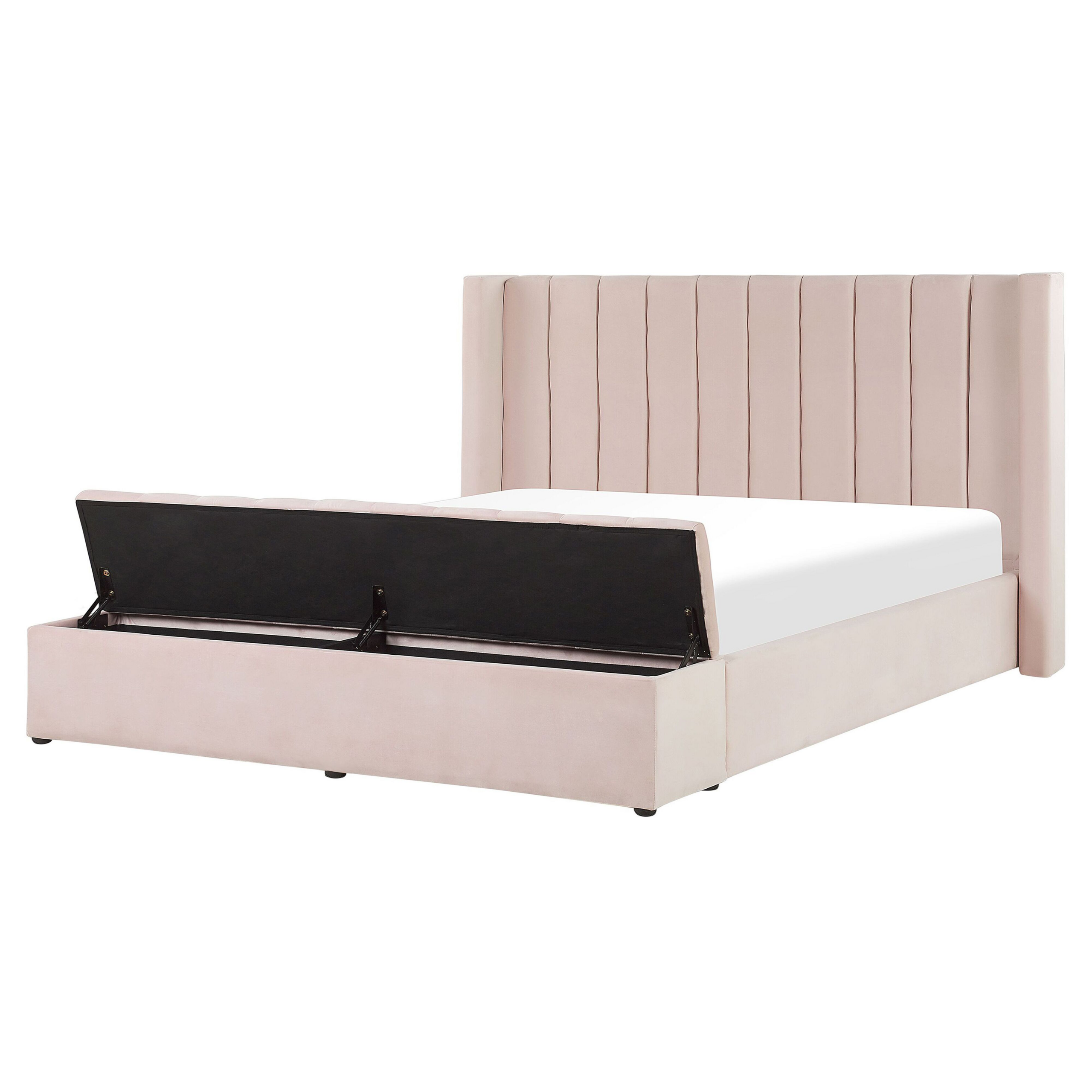 Lit double en velours rose pastel avec banc coffre 160 x 200 cm NOYERS ...
