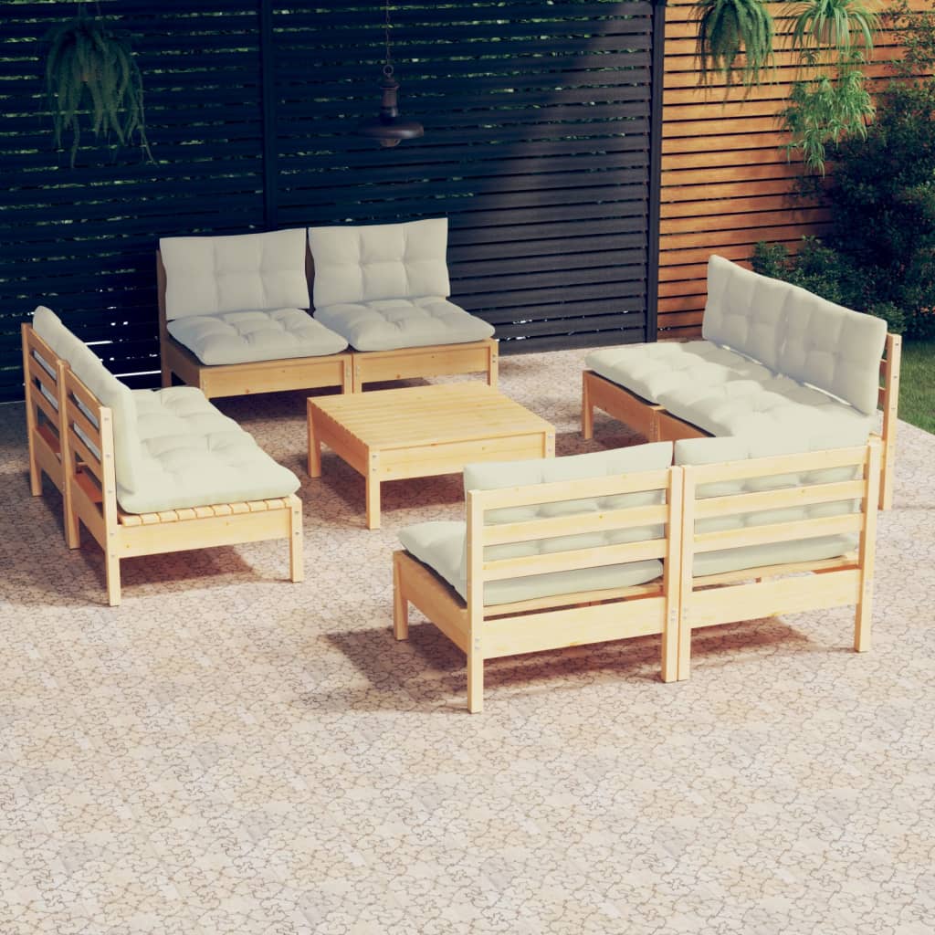 Muebles de jardín 9 piezas cojines madera de pino color crema | Leroy ...