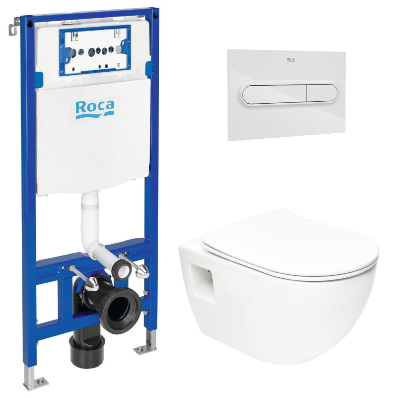 Roca Pack WC con Bastidor Roca Duplo One + Inodoro suspendido sin brida SAT Project + Placa ROCA ...