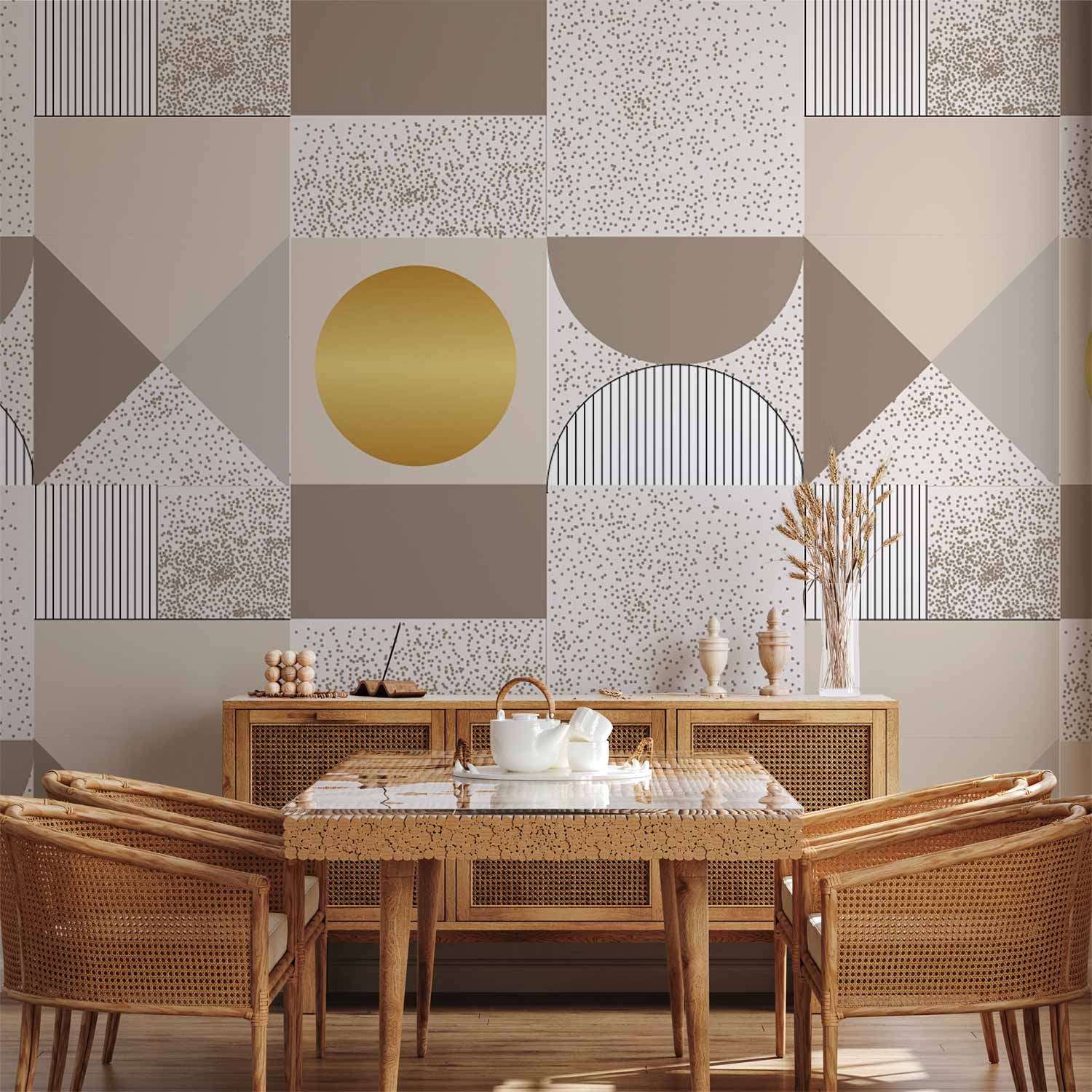 Papier peint - Beige and Gold Geometric Pattern 350x245 | Leroy Merlin
