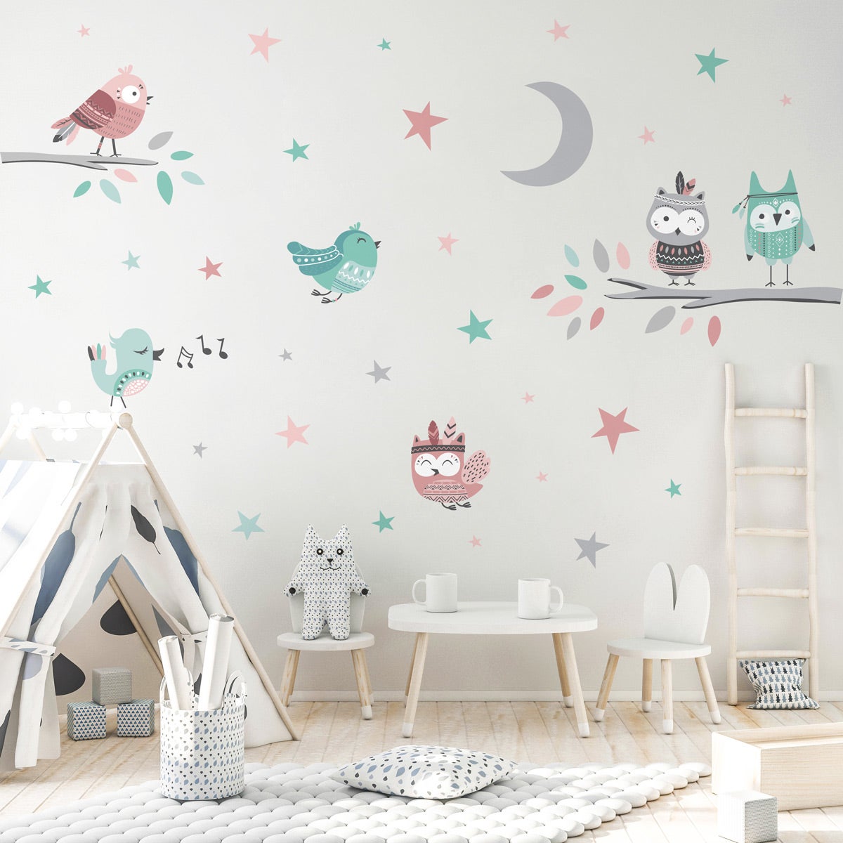 Vinilo búhos y pájaros cantores - adhesivo de pared - revestimiento ...