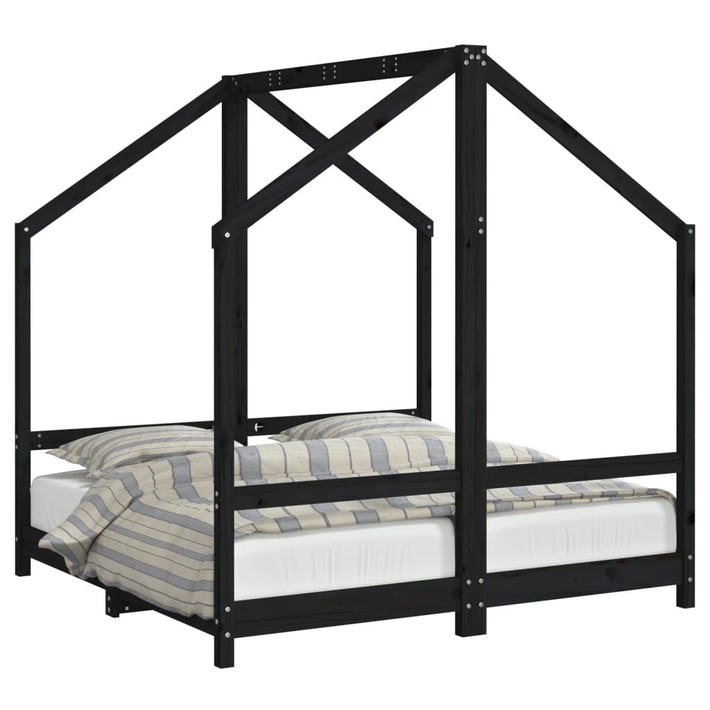 Estructura de cama de niños madera de pino negro 2x(70x140) cm v7105 2 ...