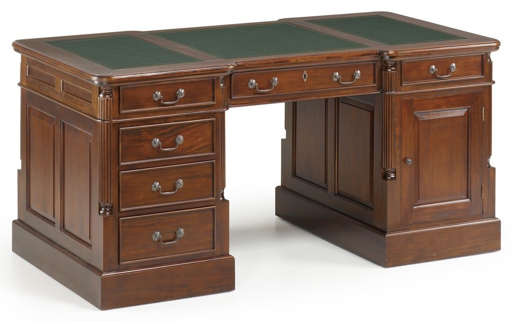 Bureau en bois d'acajou marron 1 porte 6 tiroirs Castle 160cm | Leroy ...