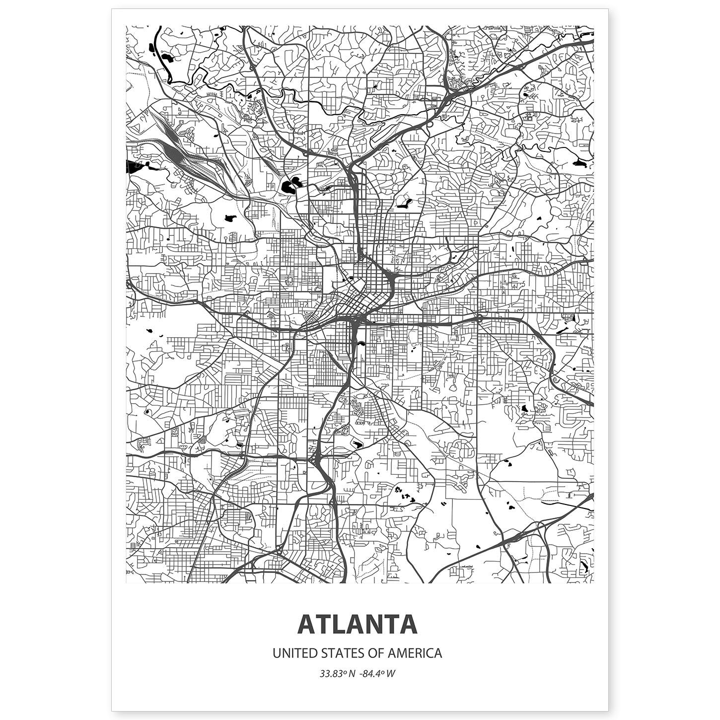 Affiche De La Carte Atlanta - Usa. Fiches Des Villes Des États-unis ...