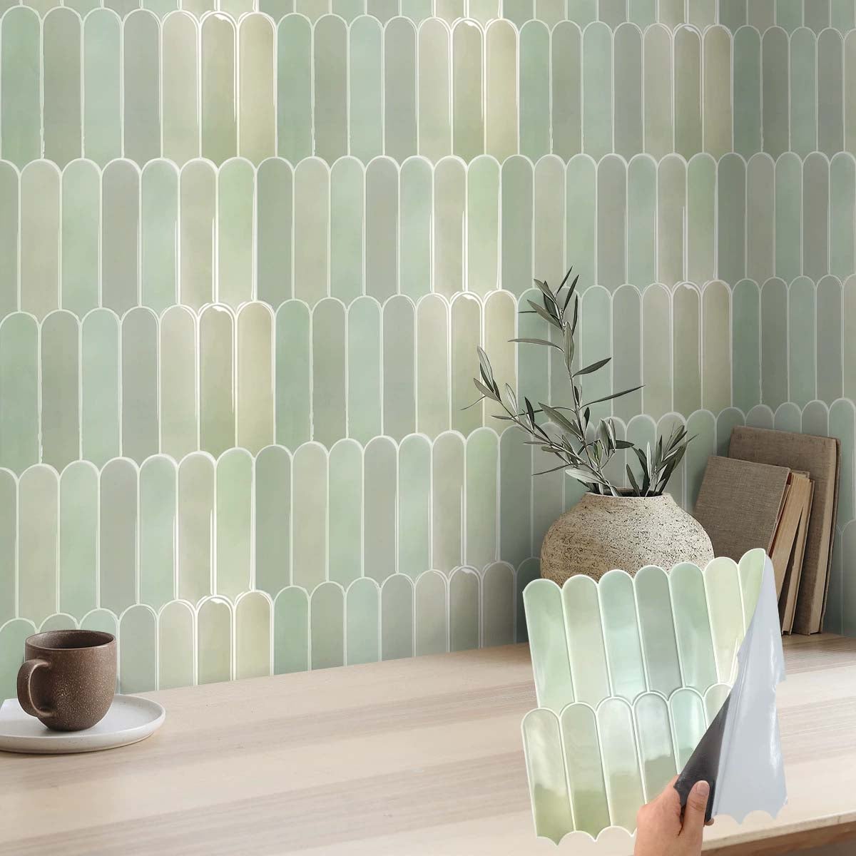 10 uds azulejos adhesivos verde lima 3D para cocina y baño, PVC ...