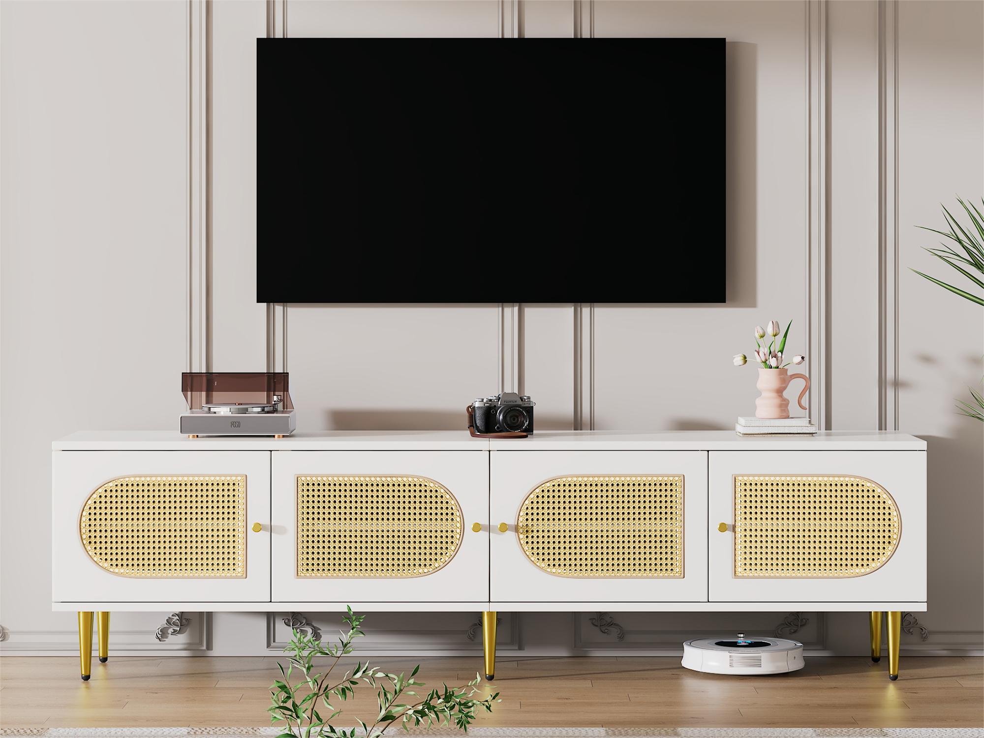 Mueble para TV de 180 cm - con 4 puertas de ratán y estantes regulables ...