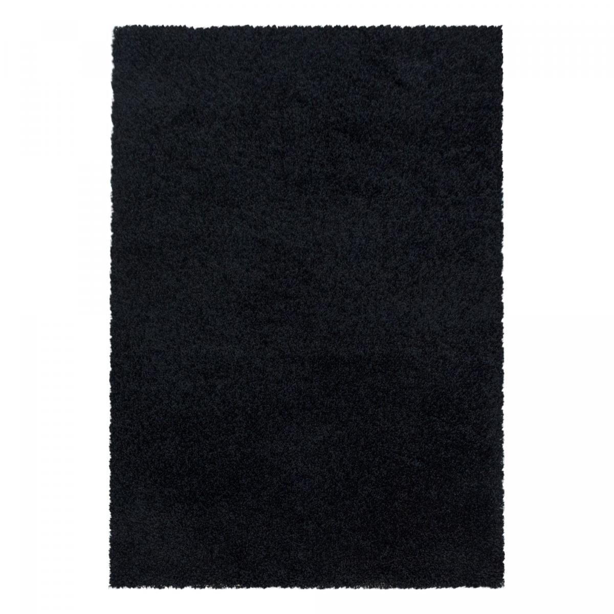 Tapis poils longs shaggy 160x230 rectangle tissé noir motif uni UNI I ...