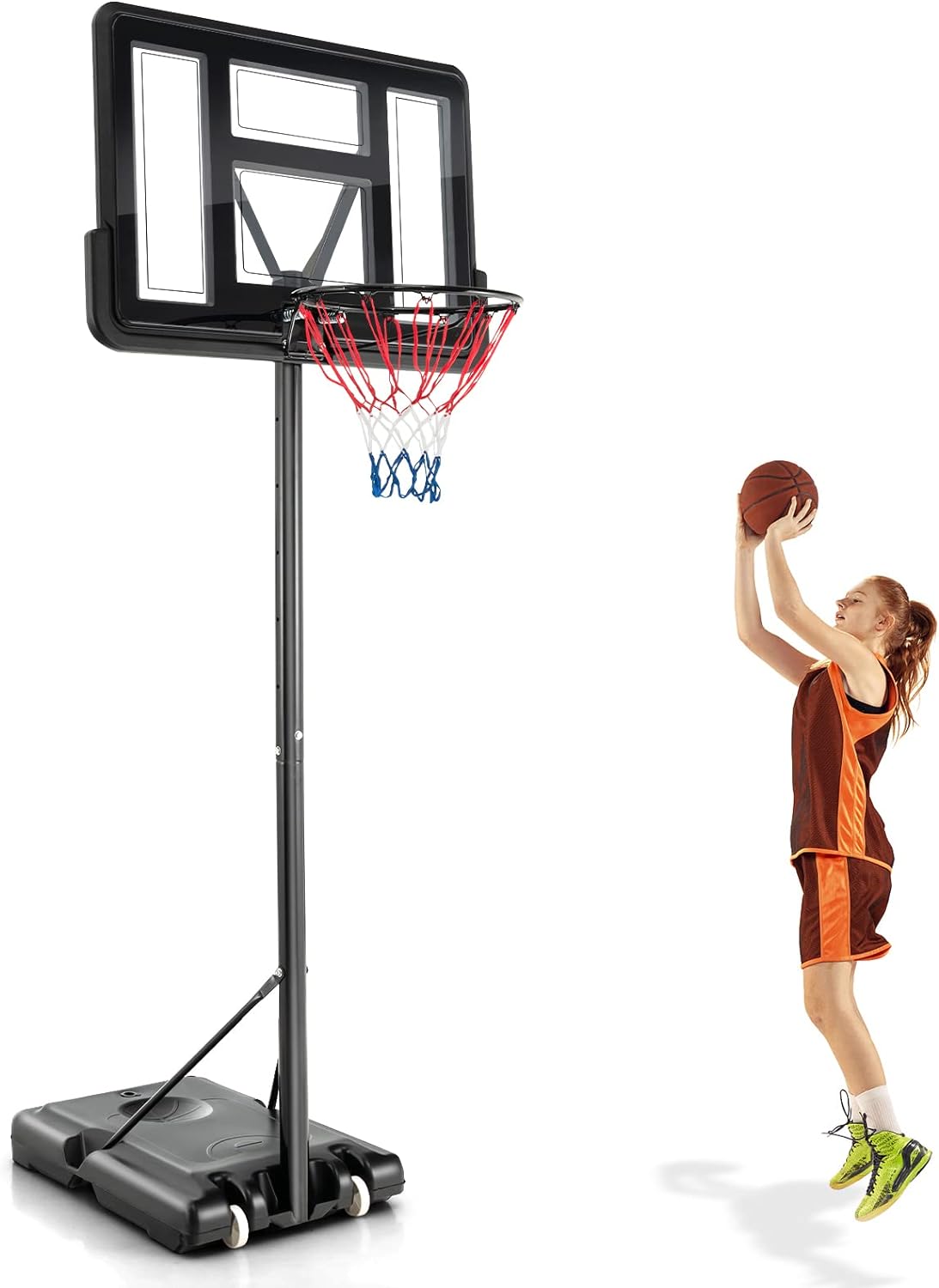 Canasta de Baloncesto Exterior, Altura Ajustable de 12 Niveles, 1,3 a 3 ...